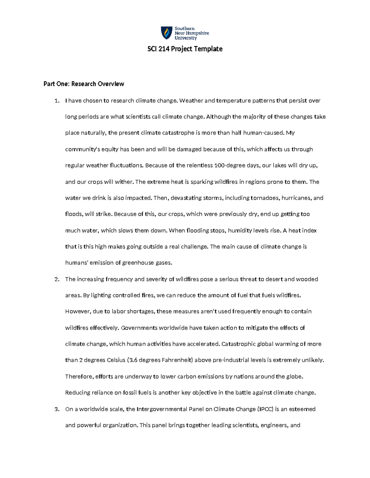 SCI 214 Final Project - SCI 214 Project Template Part One: Research ...