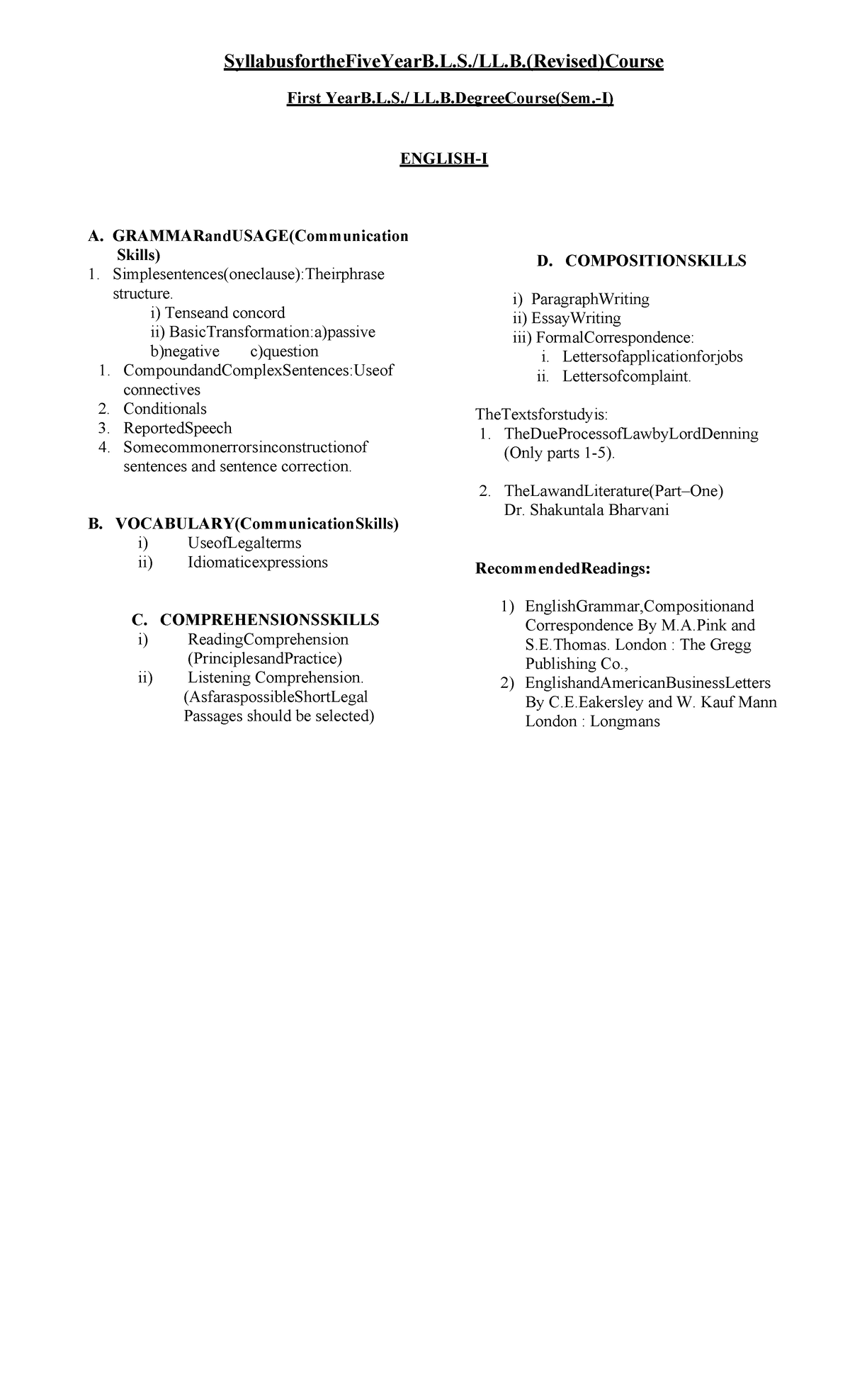 Law-Syllabus (60-40 Pattern) - SyllabusfortheFiveYearB.L.S./LL.(Revised ...