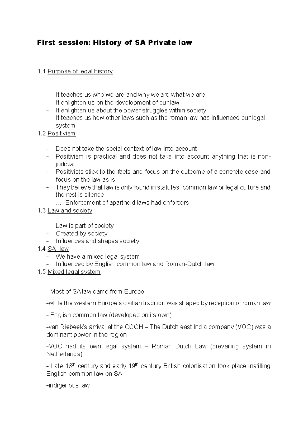 First session (HISTORY OF SA PRIVATE LAW) - First session: History of ...