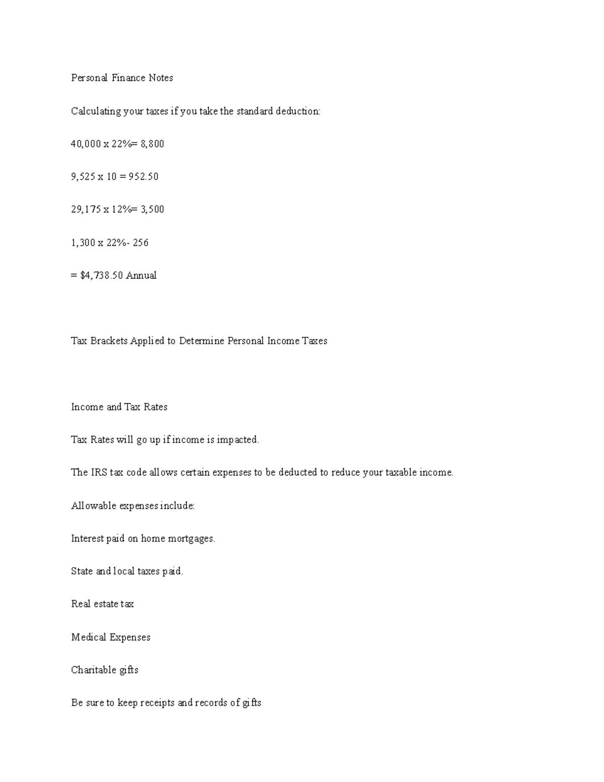 Personal Finance Notes - Personal Finance Notes Calculating your taxes ...