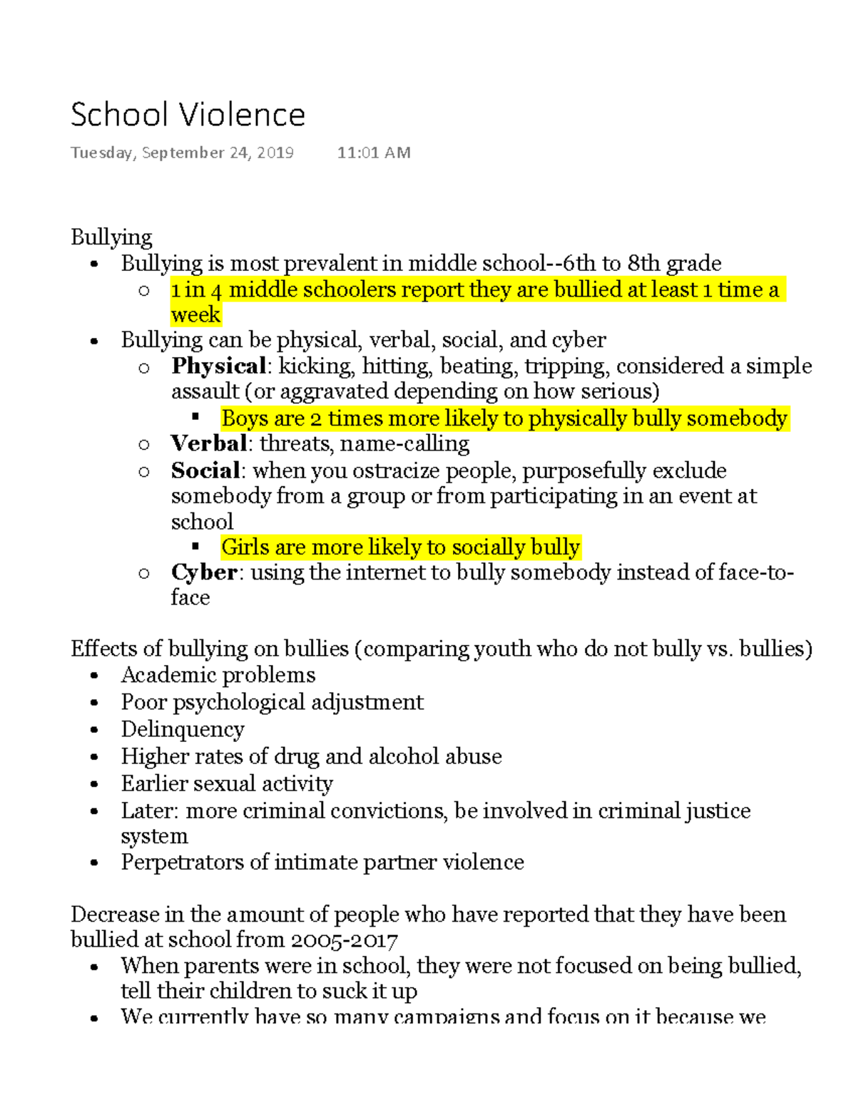 School Violence - Lecture notes 5 - Warning: TT: undefined function: 32 ...