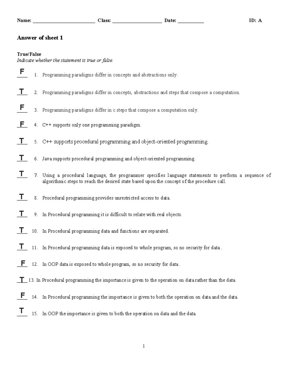 Answer of sheet 1 OOP with answers in place - Name ...