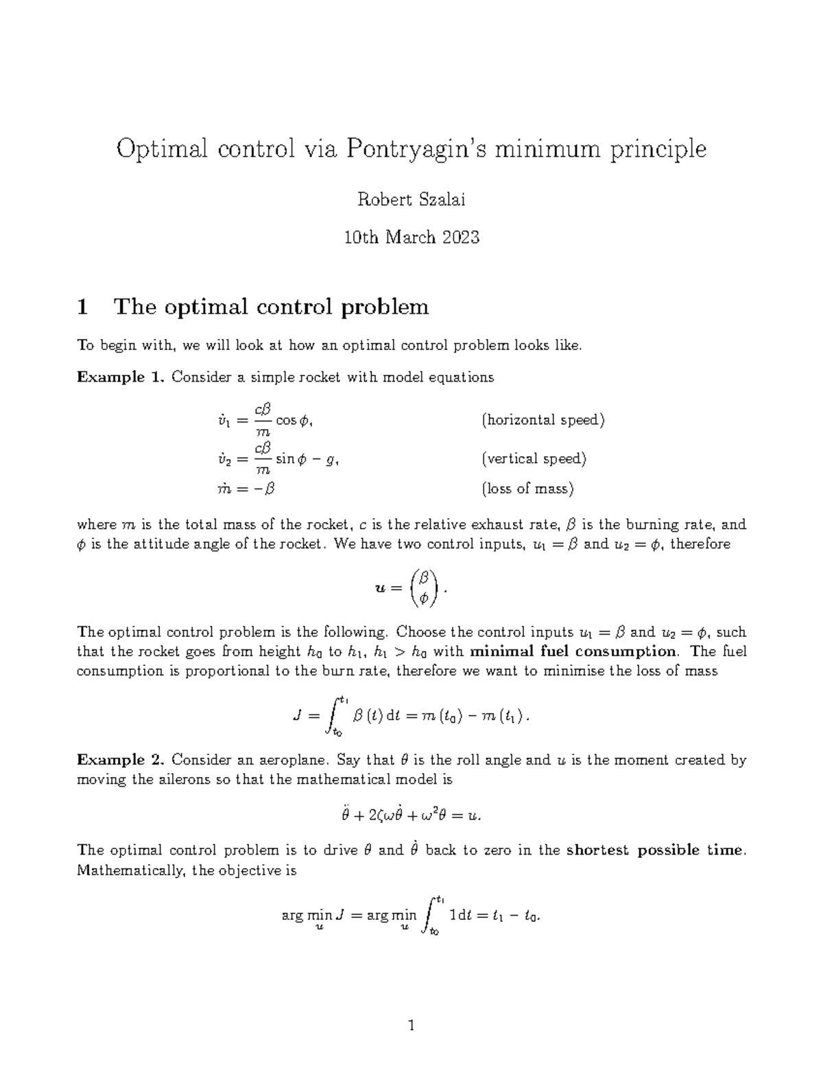 Optimal Control-2023 - Optimal control via Pontryagin’s minimum ...