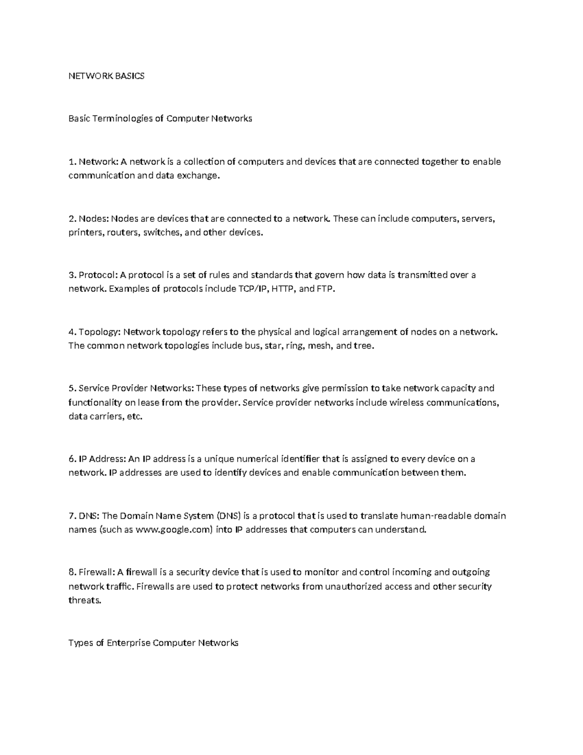 Reviewer- Networking - NETWORK BASICS Basic Terminologies of Computer ...