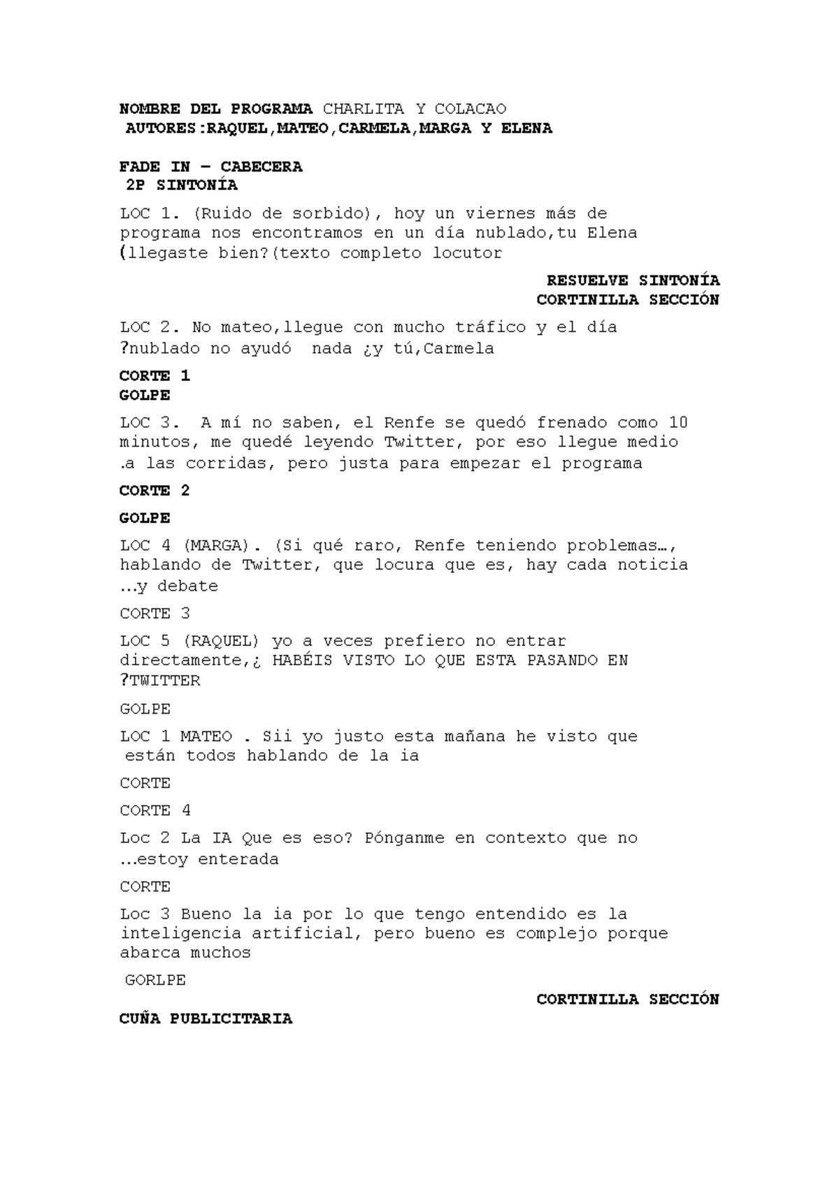 Plantilla - Guion tecnico literario americano radiofonico - NOMBRE DEL ...