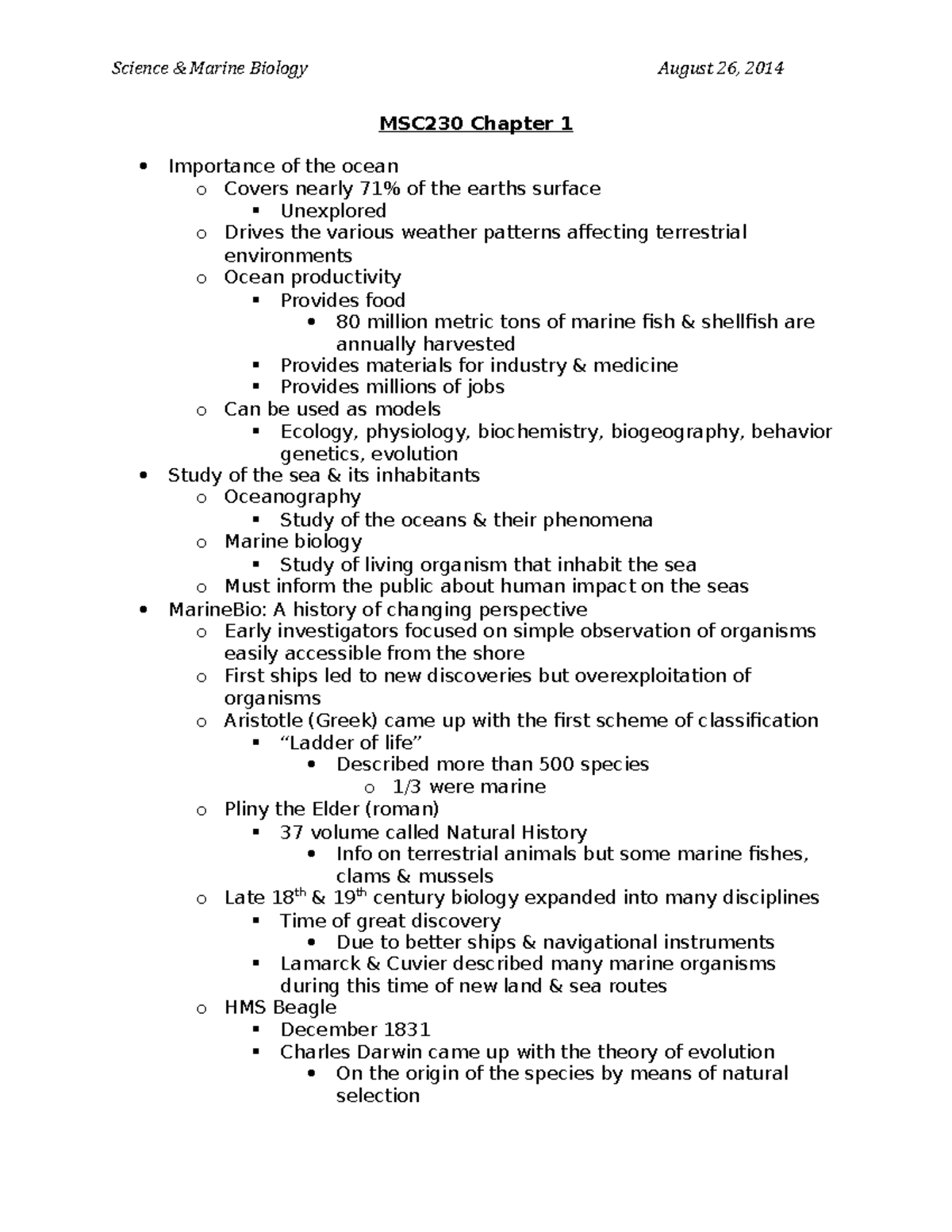 Chapter 1 Science & Marine Bio - Science Marine Biology August 26, 2014 ...
