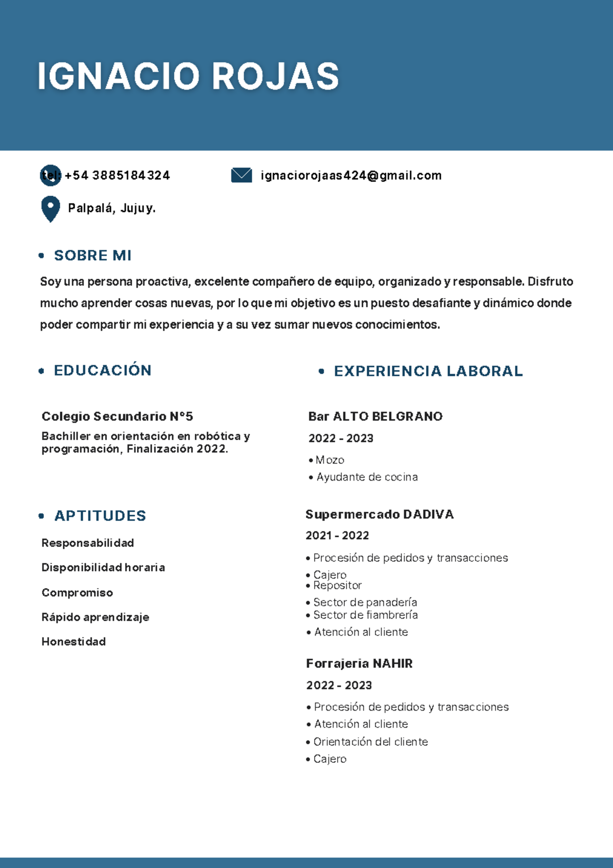 Curriculum Nacho - HELP - Soy una persona proactiva, excelente compañero de equipo, organizado y ...