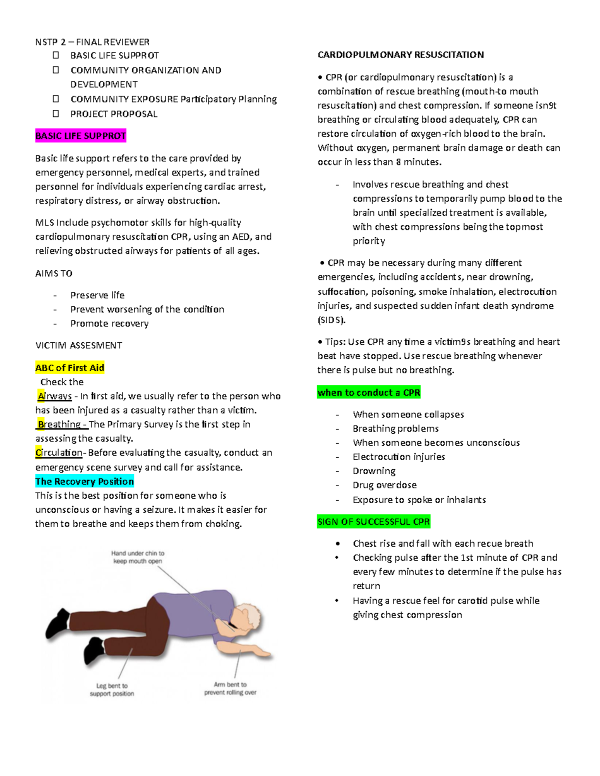 NSTP2- Final Reviewer OLFU - BASIC LIFE SUPPROT COMMUNITY ORGANIZATION ...