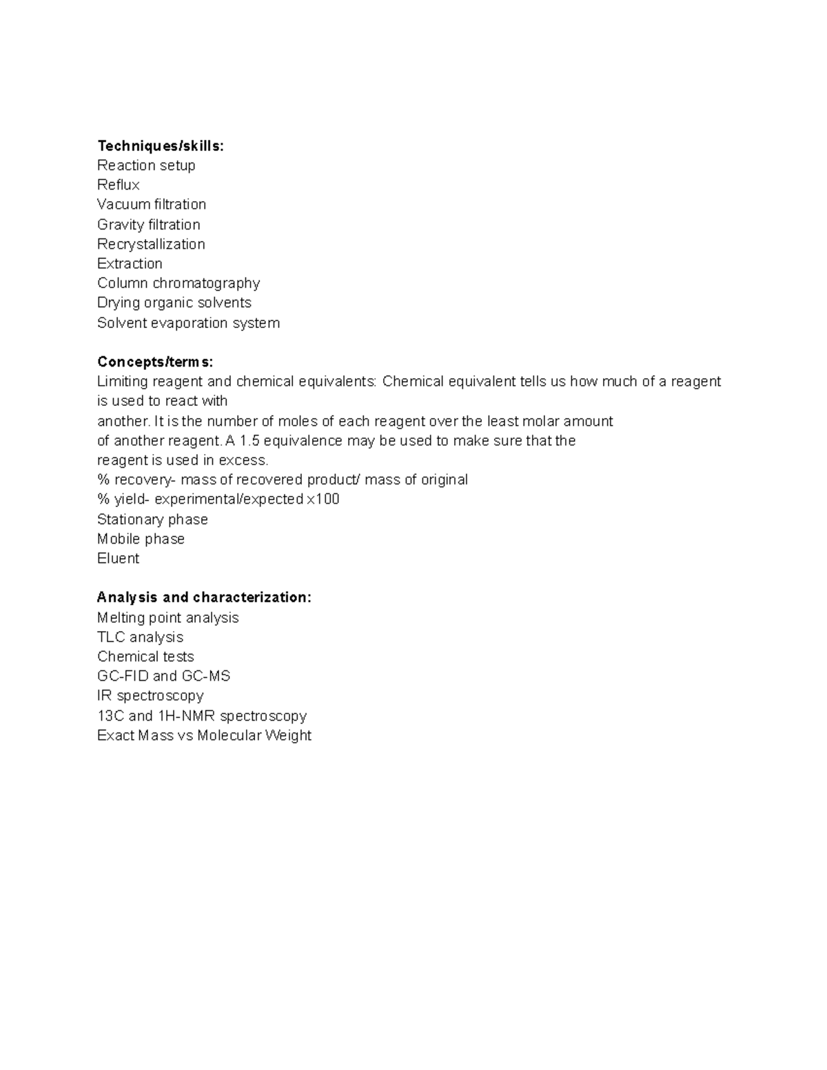 Orgo lab review - Techniques/skills: Reaction setup Reflux Vacuum ...