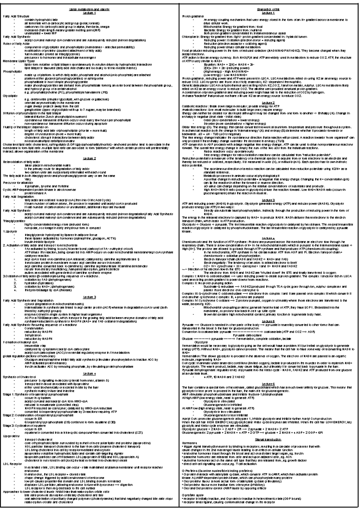 Biosci 106 - Final Exam Cheat sheet - Lipids metabolism and obesity ...