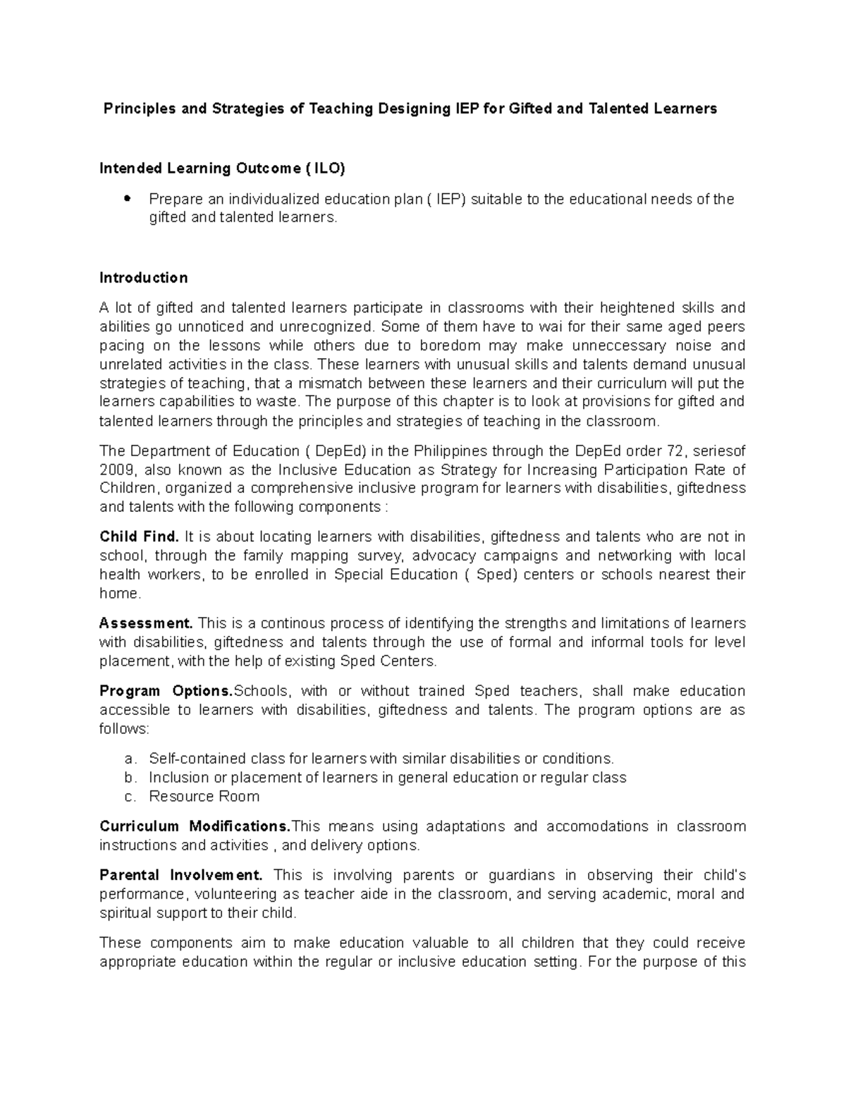 Principles And Strategies Of Teaching Designing IEP For Gifted And