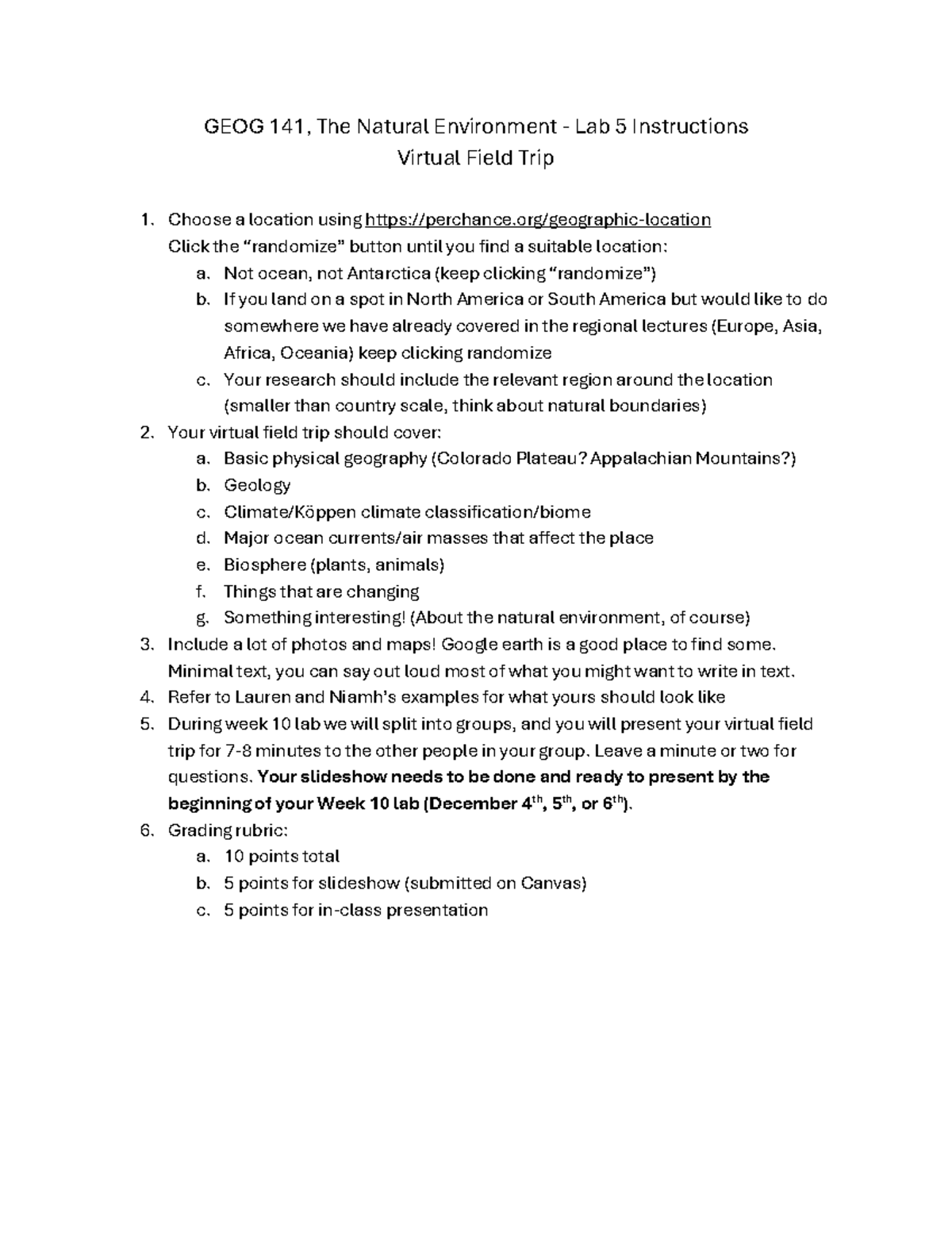 Lab 5 Instructions - lab 5 - GEOG 141, The Natural Environment - Lab 5 Instructions Virtual ...