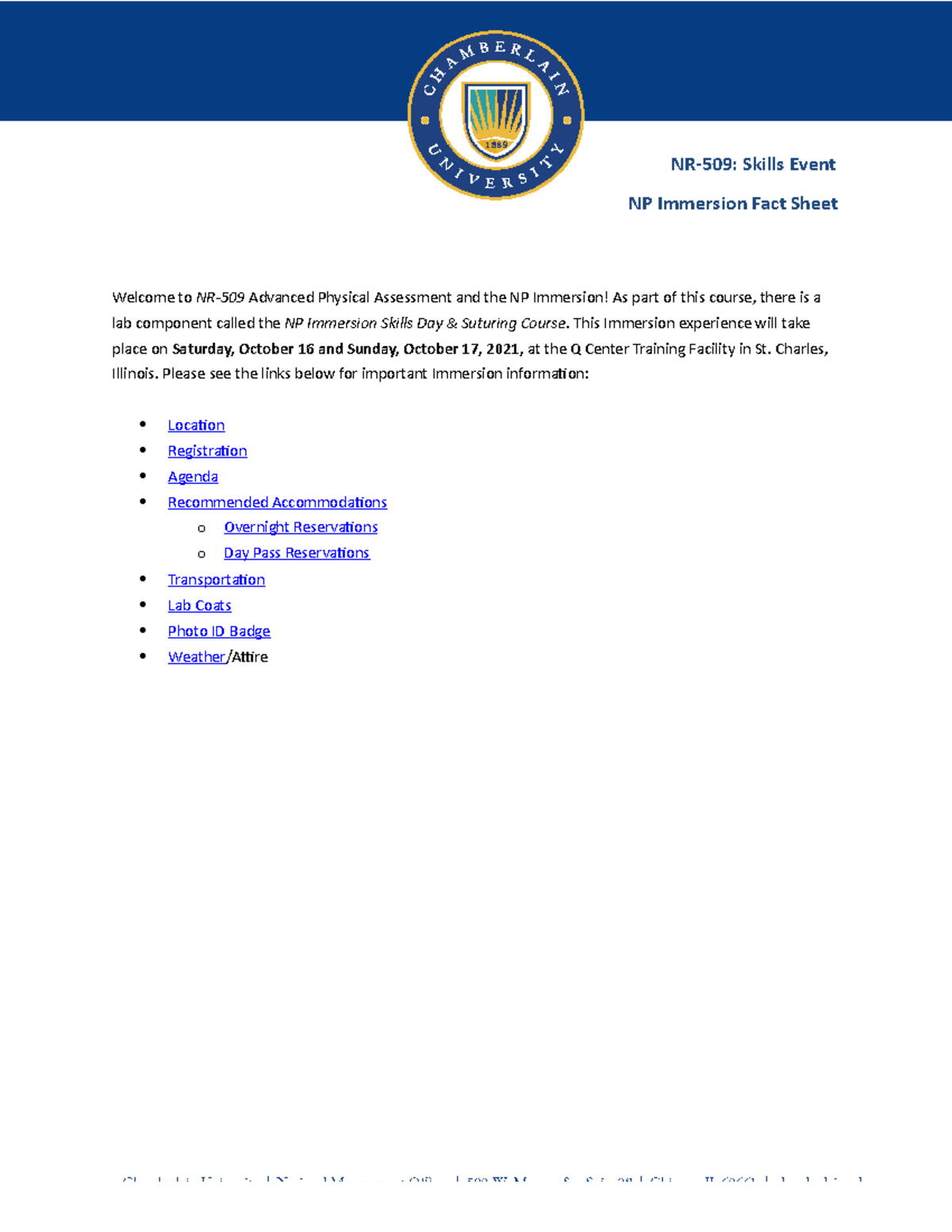 Immersion Week Requirements and Schedule - NP Immersion Fact Sheet ...