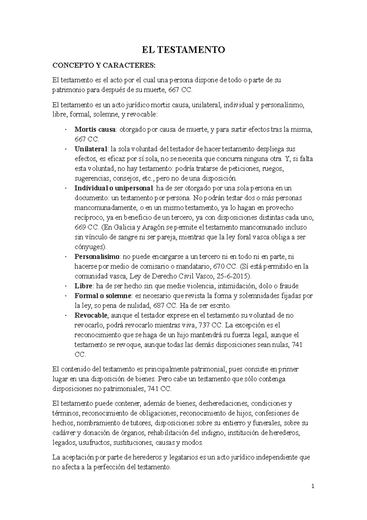 TEMA 7 - ................. - EL TESTAMENTO CONCEPTO Y CARACTERES: El ...