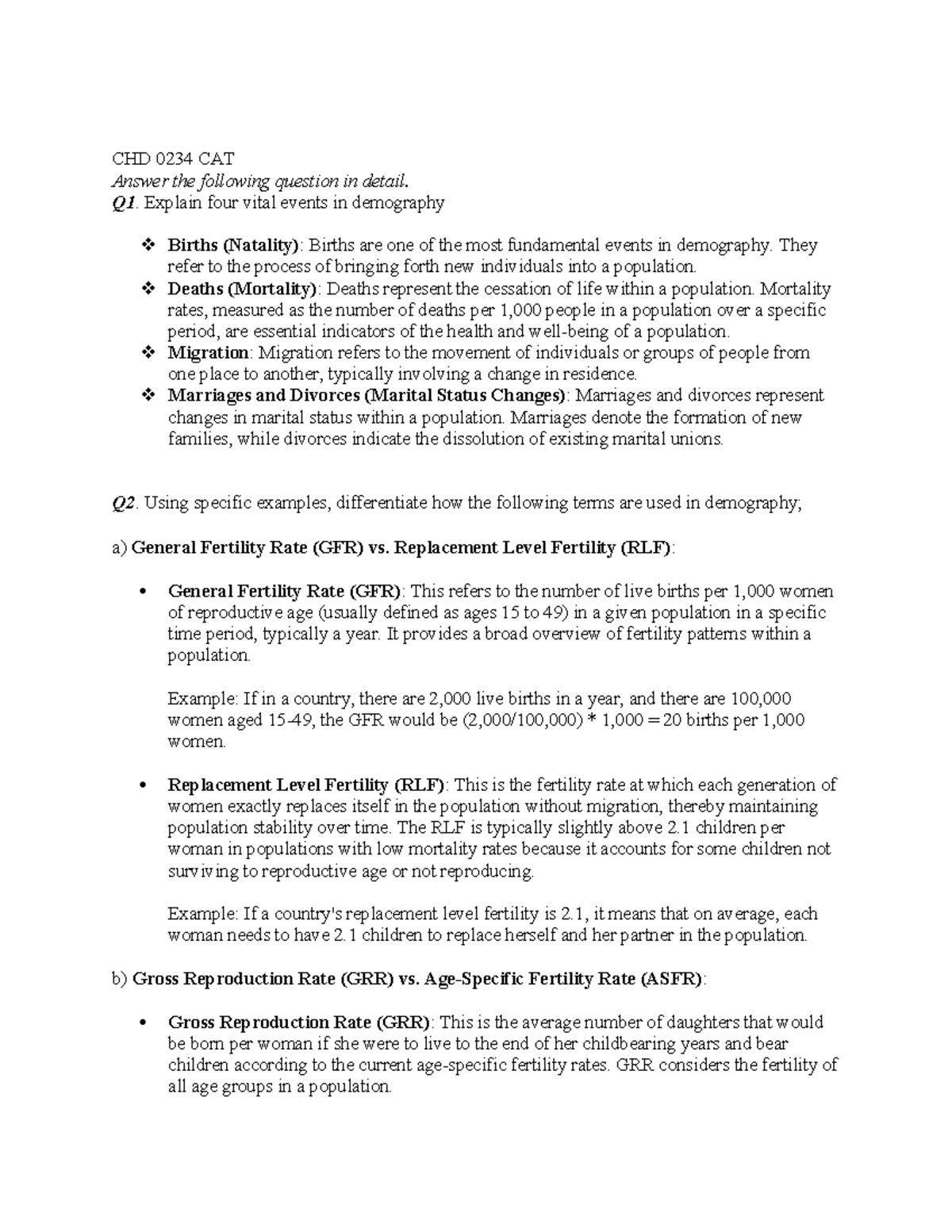 CHD 0234 CAT - CHD 0234 CAT Answer the following question in detail. Q1 ...