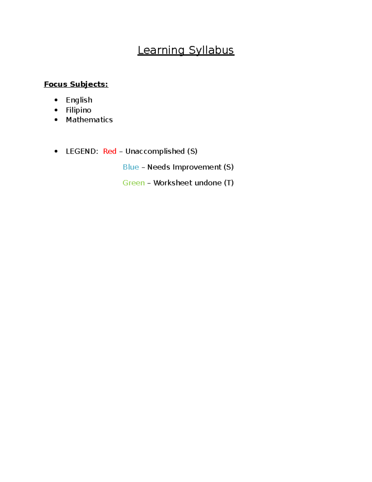 Learning Syllabus - eme lang to - Learning Syllabus Focus Subjects ...