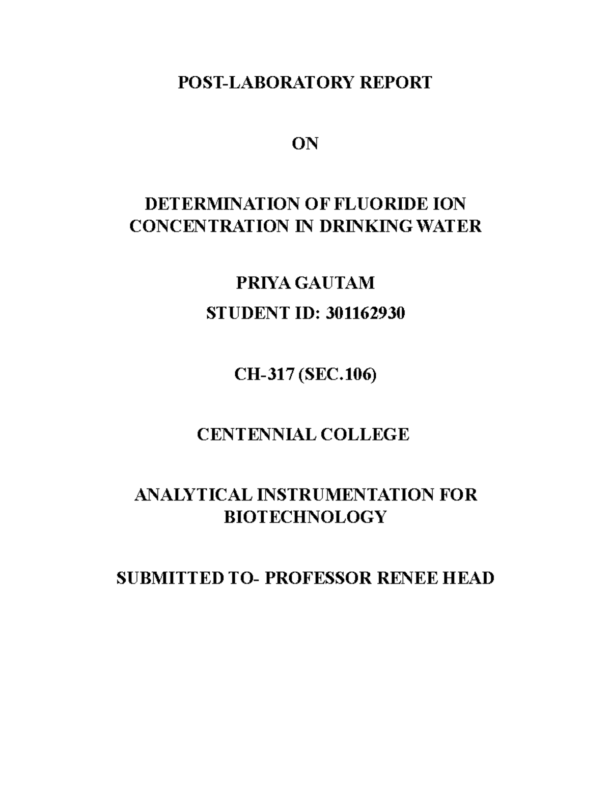 Post-lab 5 AIB - Post-Lab for Fluroide - POST-LABORATORY REPORT ON ...