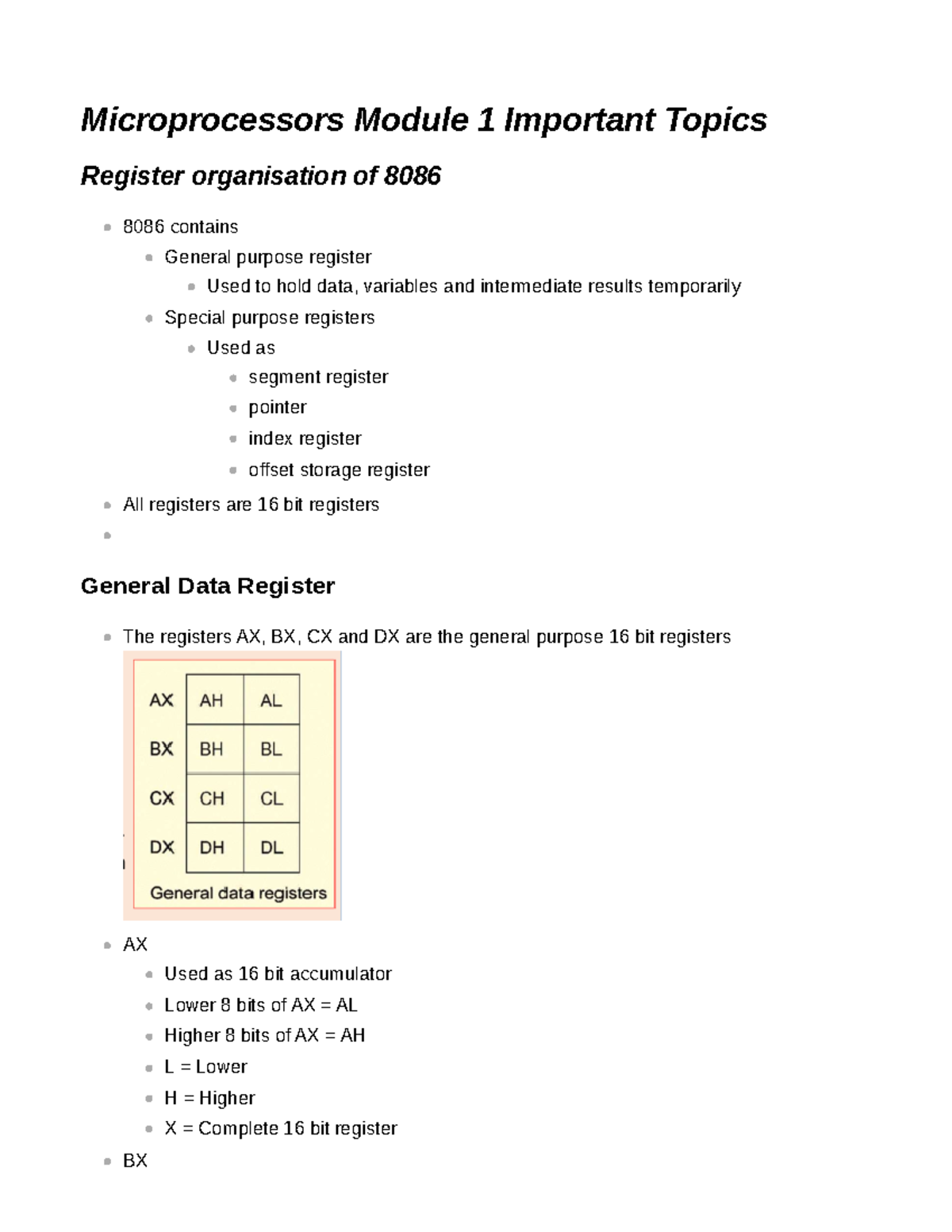 Microprocessors Module 1 Important topics-1 - Microprocessors Module 1 Important Topics Register ...