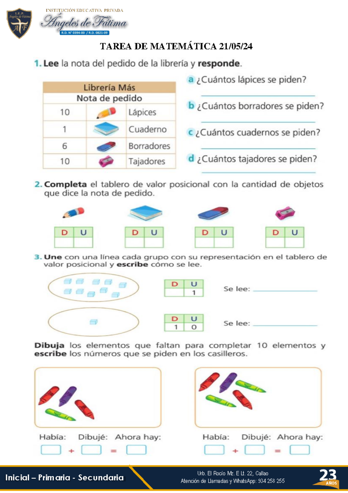 Tarea DE Matematica 21-05-24 - Matemática Basica - Inicial – Primaria ...