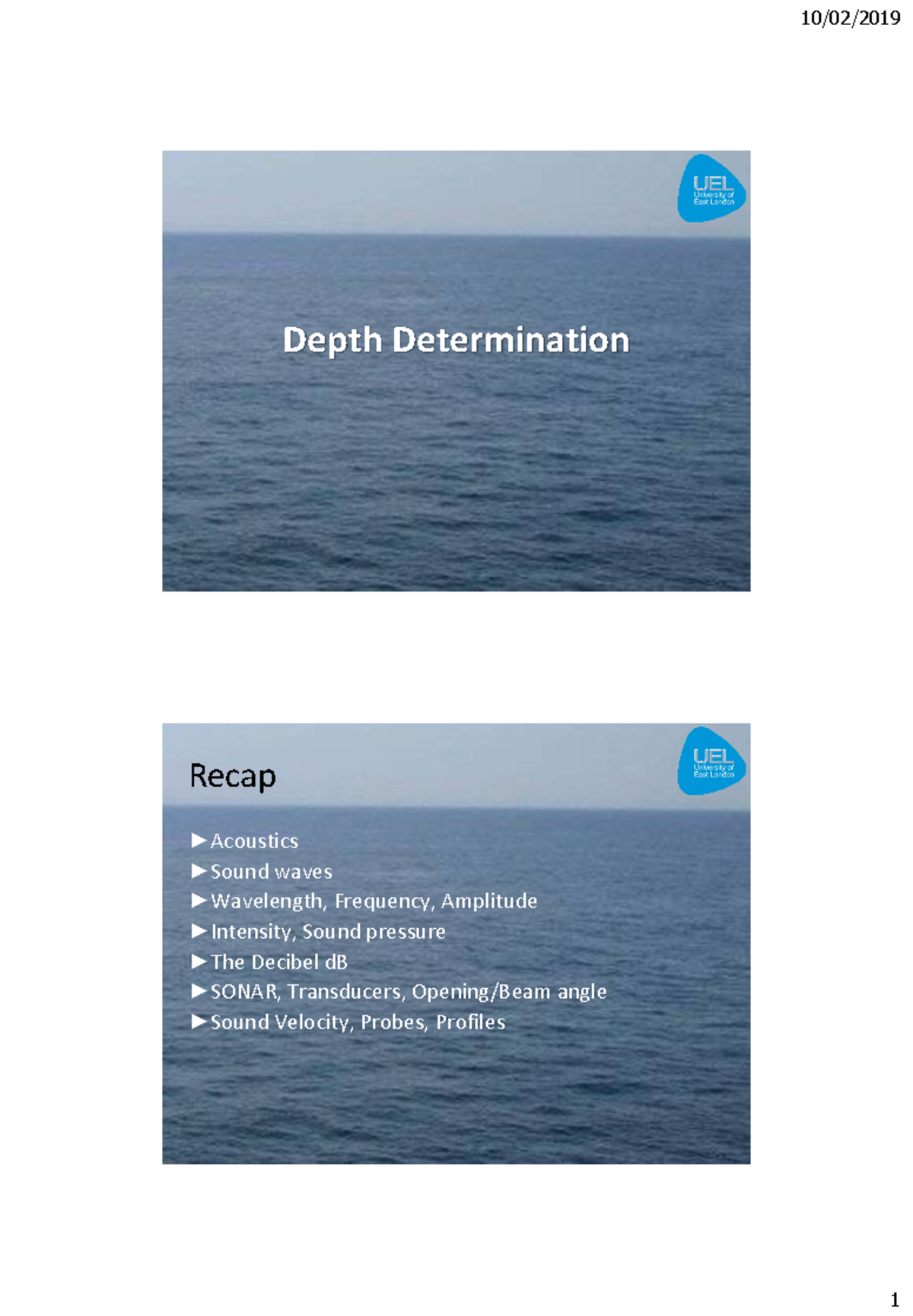 W5 Depth Determination 2018-19 - Depth Determination Recap Acoustics ...