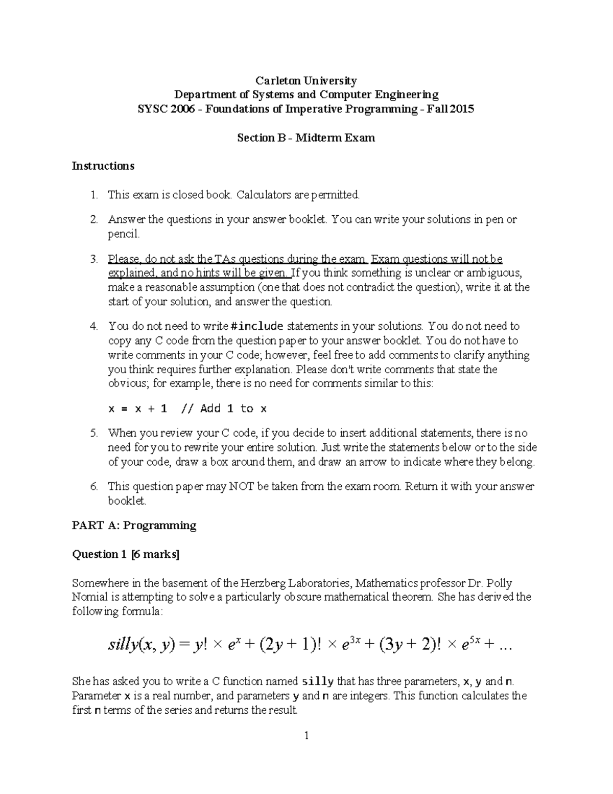 Midterm 2012, questions and answers - Carleton University - Studocu