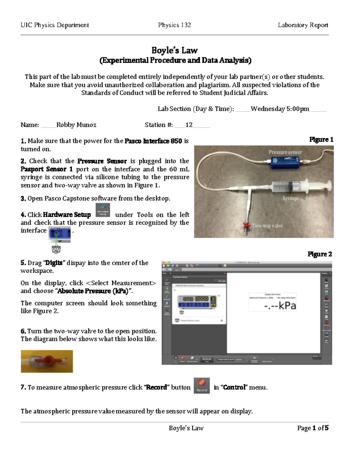 PHY132 lab 01 merged - homework - Boyle’s Law (Experimental Procedure ...