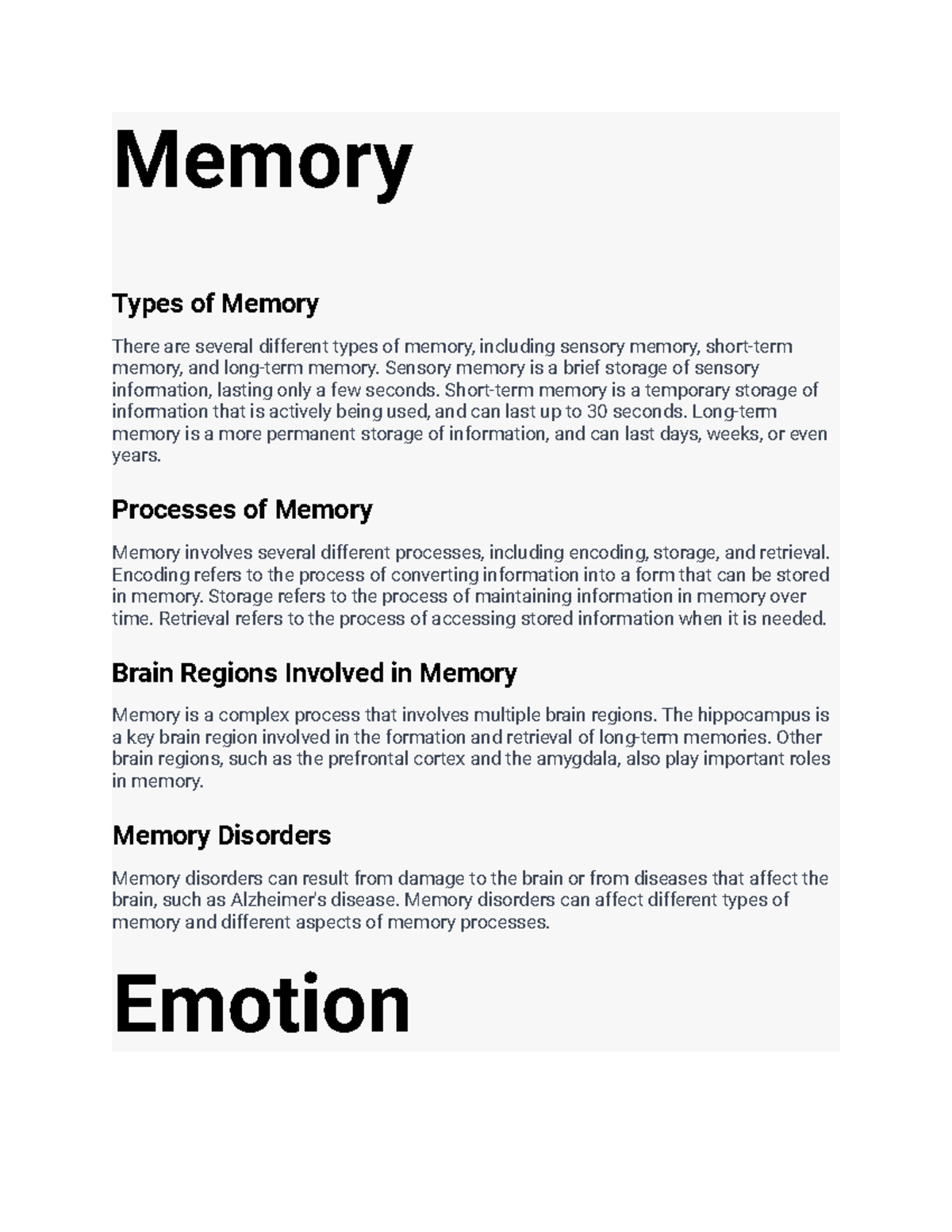 Human Neurobiology 5-6 - Memory Types of Memory There are several ...