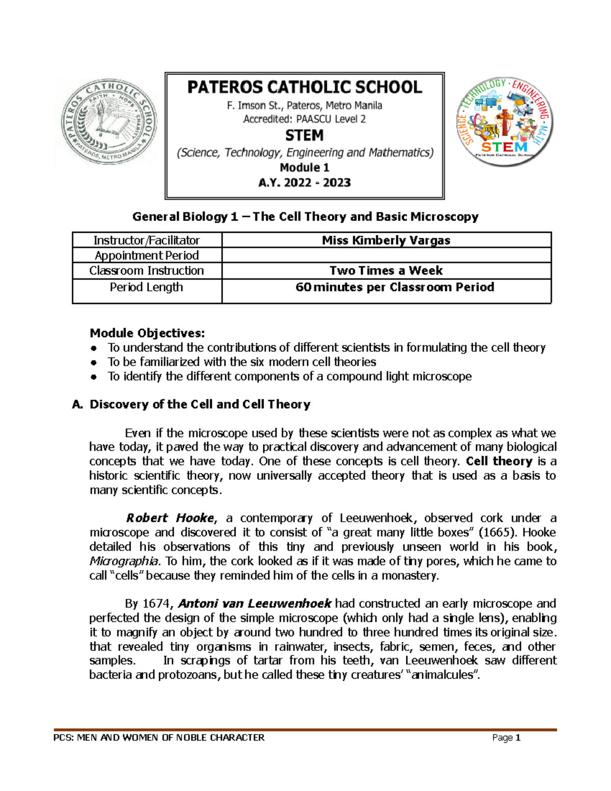 Module 1 - Gen Bio 1 docx - biology - General Biology 1 – The Cell ...