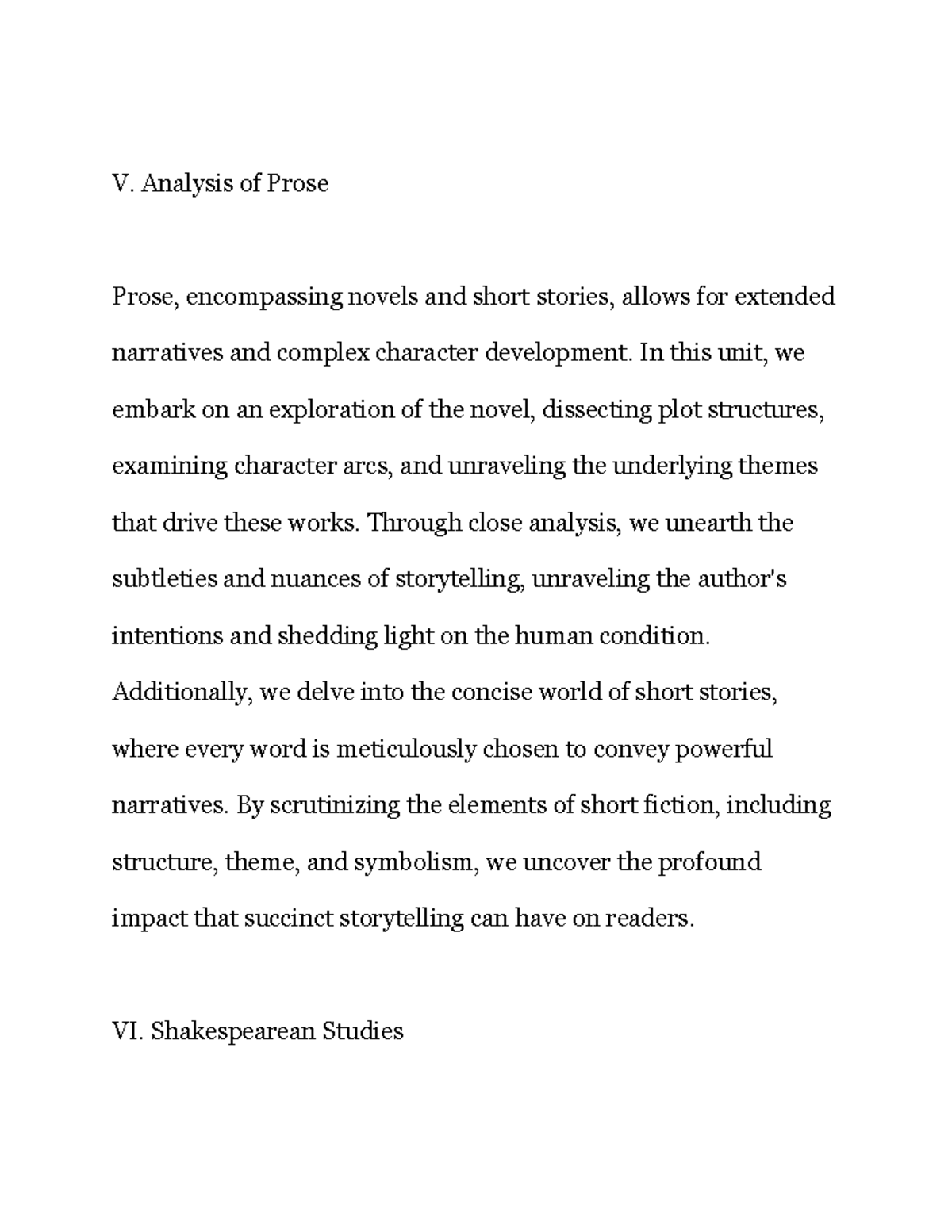 AP Lit Unit Notes p2 - V. Analysis of Prose Prose, encompassing novels ...
