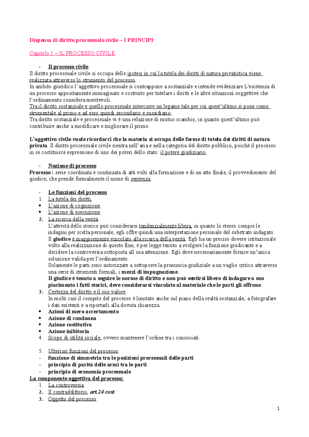 Schema Civile - Dispensa di diritto processuale civile – I PRINCIPI Capitolo 1 – IL PROCESSO ...