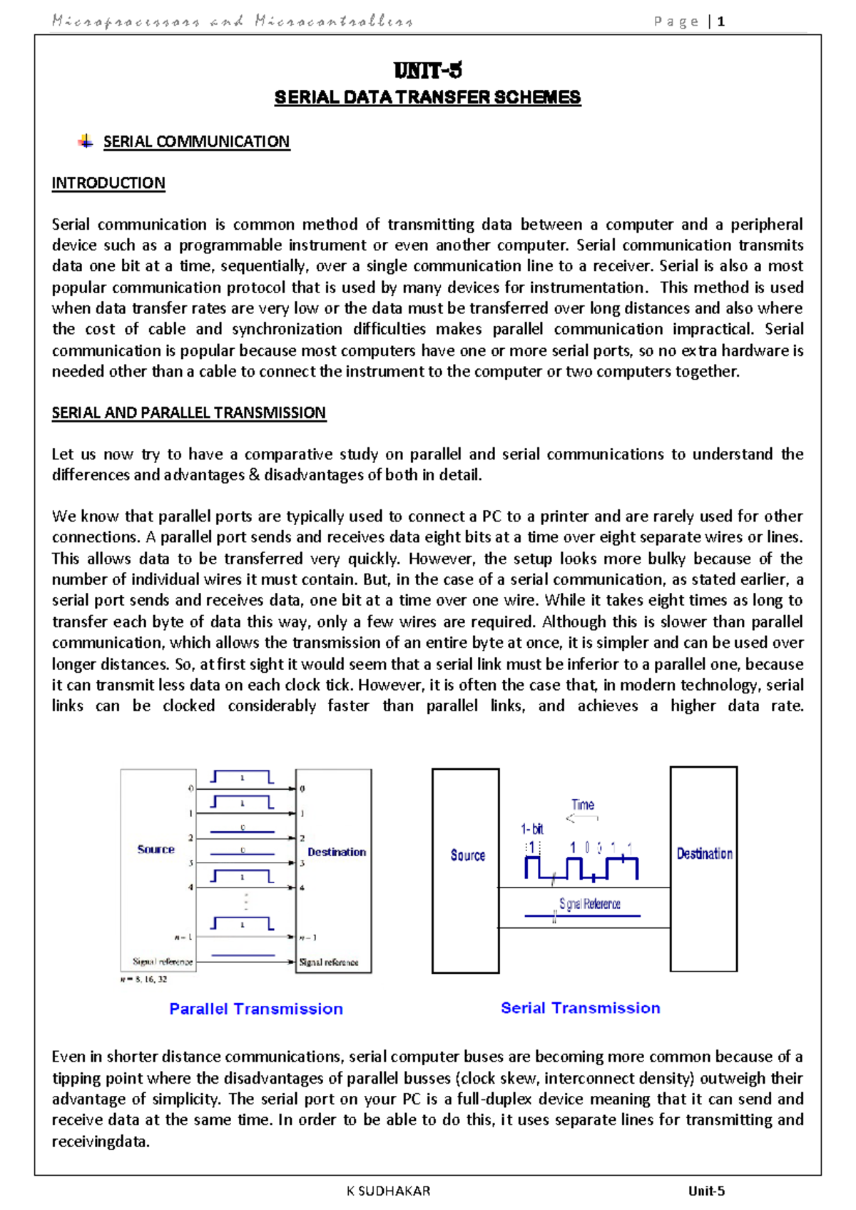 Serial data transfer schemes - UNIT- 5 SERIAL DATA TRANSFER SCHEMES SERIAL COMMUNICATION - Studocu