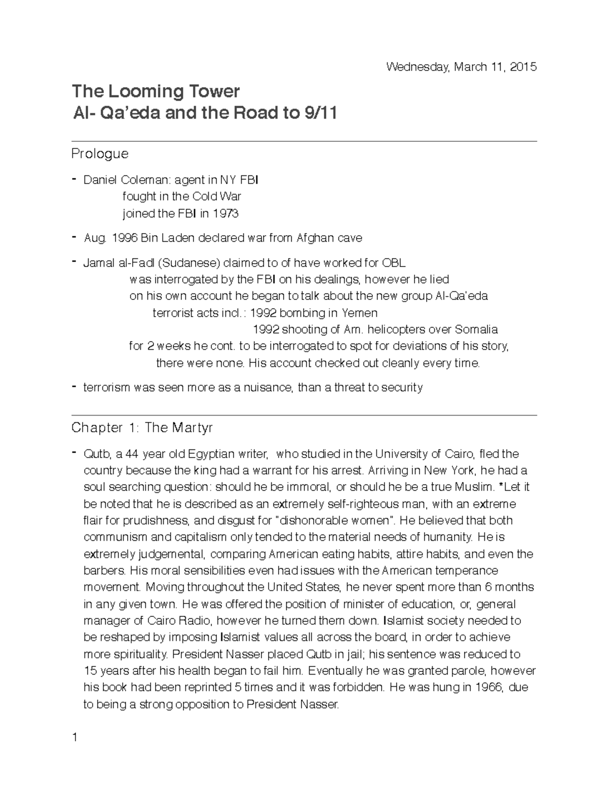 The Looming Tower Book Notes - Wednesday, March 11, 2015 The Looming ...