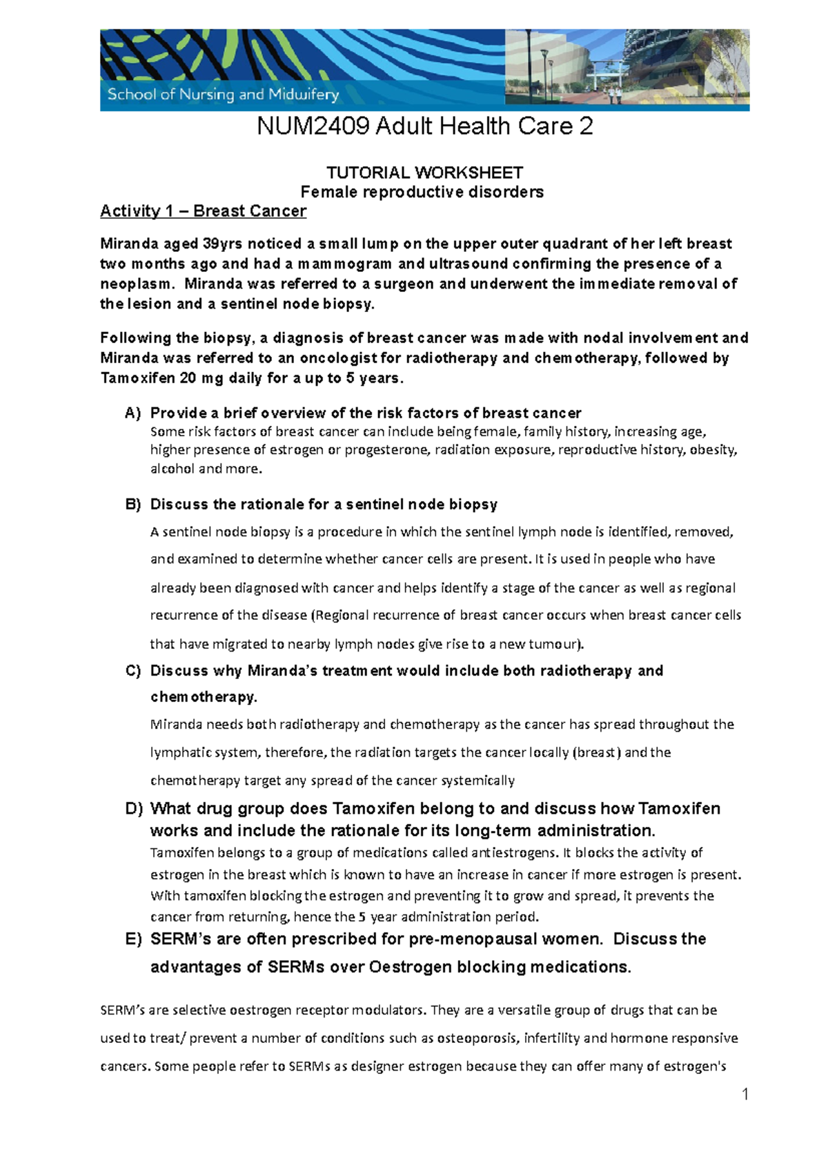 Tutorial Female & Male reproductive disorders - TUTORIAL WORKSHEET ...