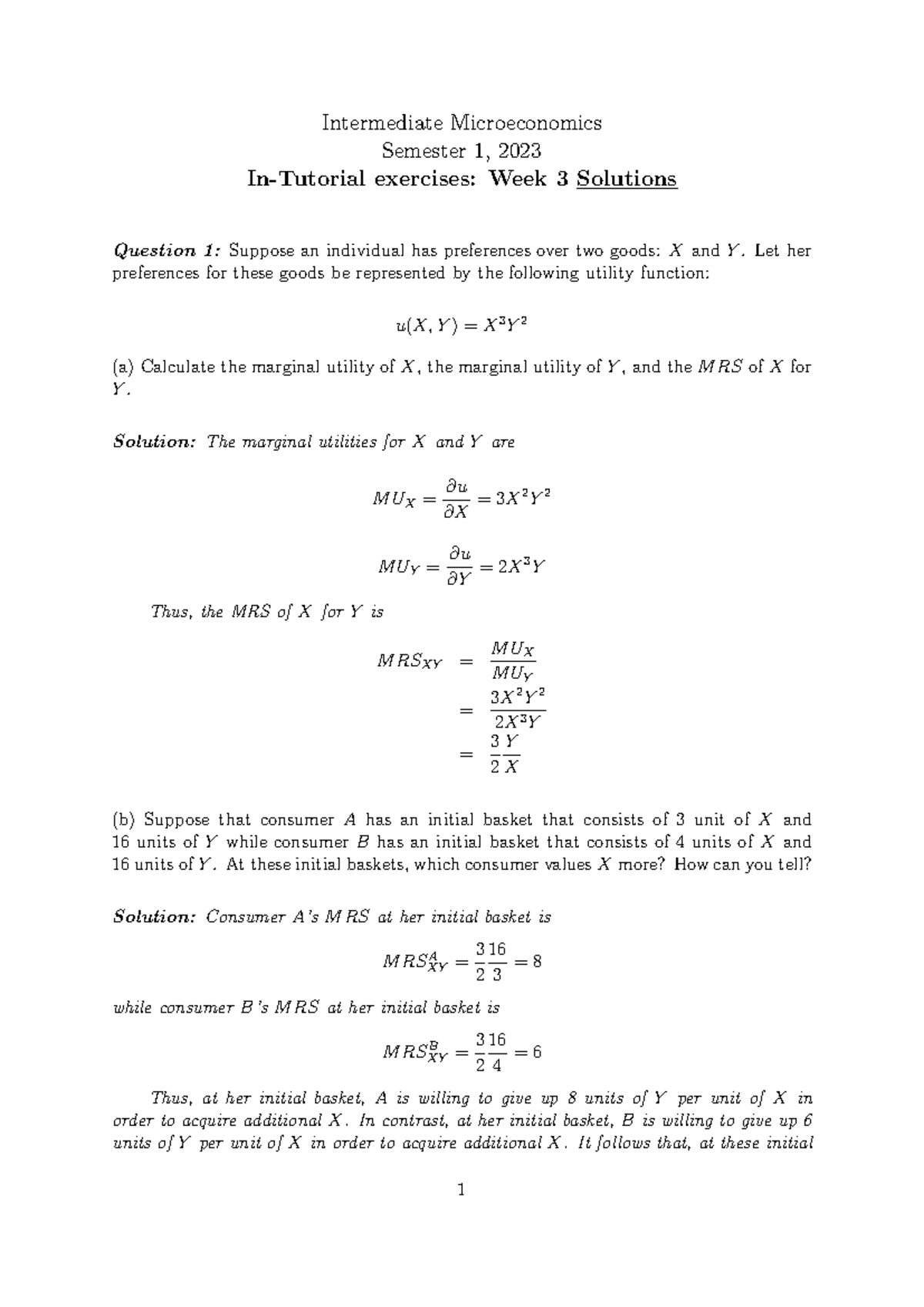 In Tute Wk03 IM 2024 Sol - Intermediate Microeconomics Semester 1, 2023 ...