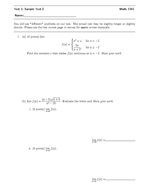 Test1Sample Test 1 - Sample test from Spring 2022 - Test 1: Sample Test ...