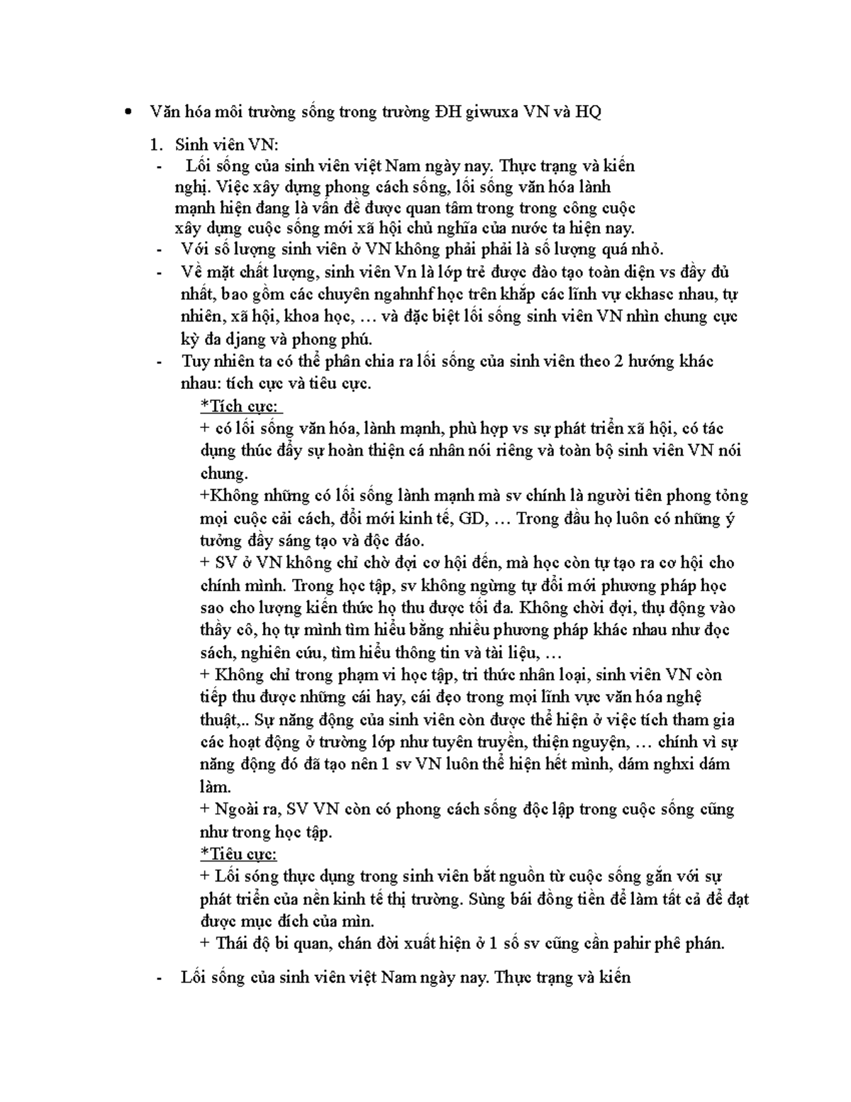 Văn hóa môi trường sống trong trường ĐH giwuxa VN và HQ - Sinh viên VN ...