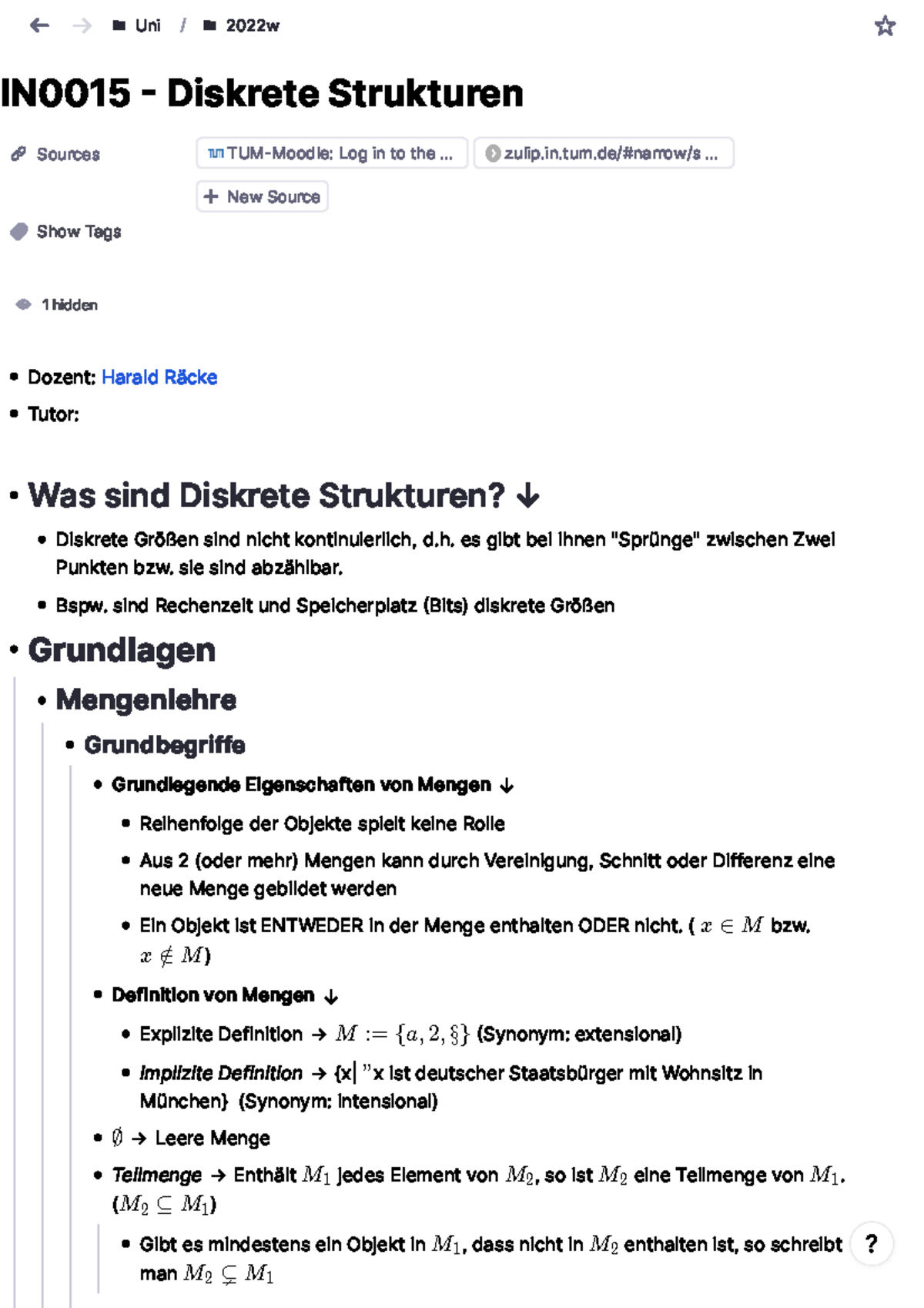 IN0015 - Diskrete Strukturen - Uni 2022 w Sources TUMMoodle: Log in to ...