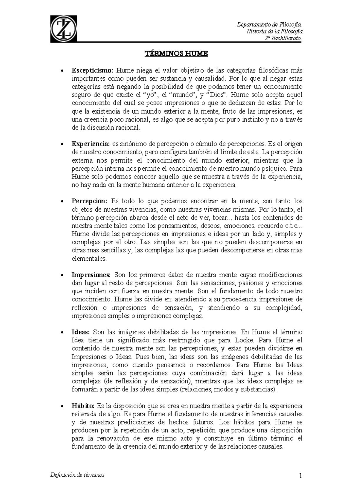 TÉ Rminos HUME - jkhbv - Departamento de Filosofía. Historia de la Filosofía 2º Bachillerato ...