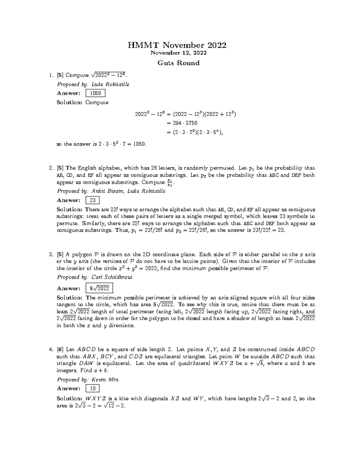 Solutions - HMMT November 2022 November 12, 2022 Guts Round [5] Compute ...