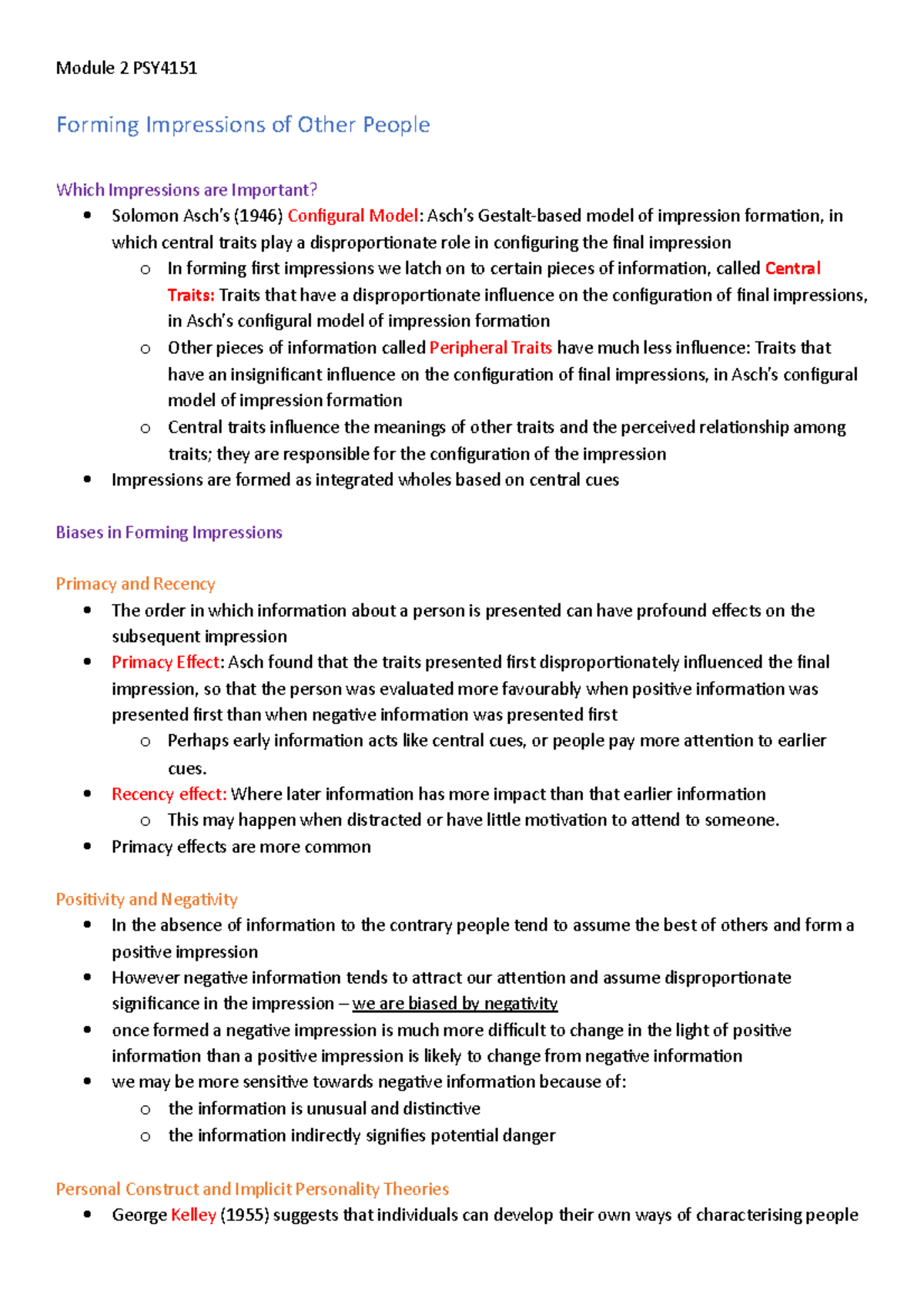 Module 2 PSY4151 - Lecture notes 2 - Module 2 PSY Forming Impressions ...