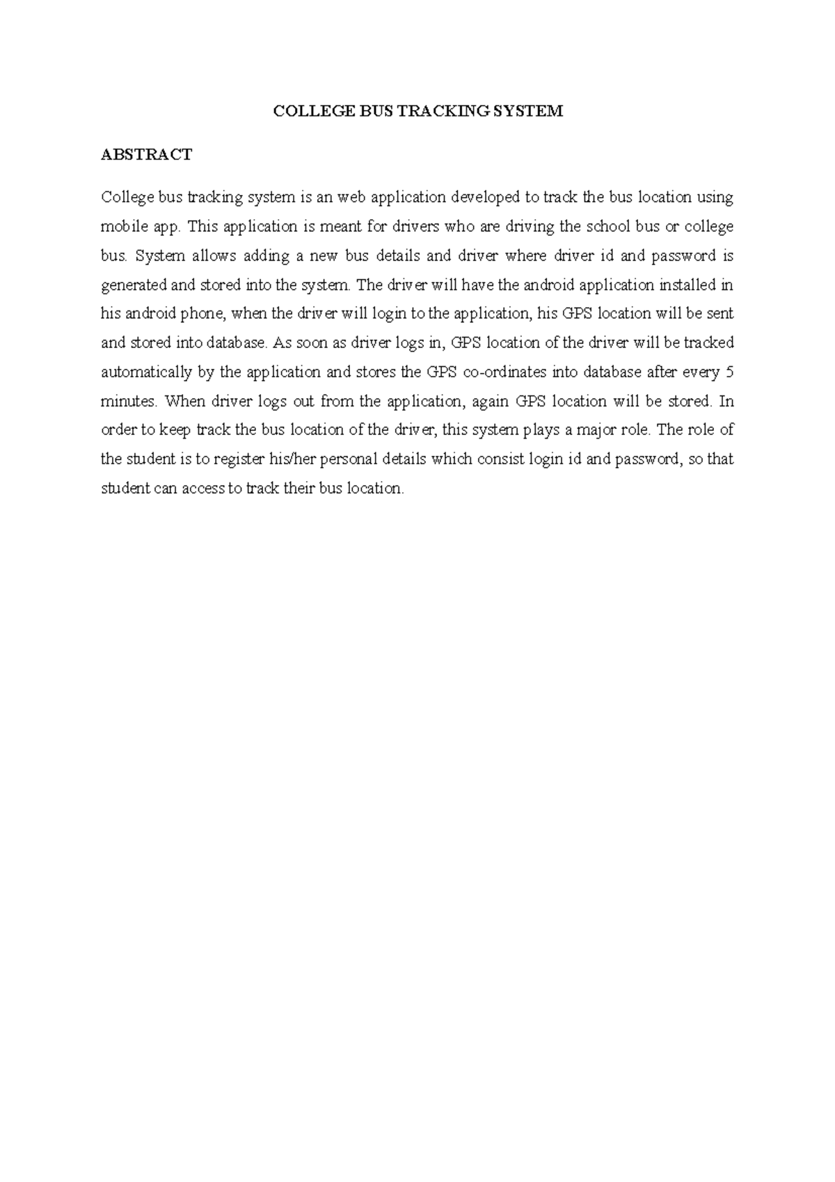 REQ - Fulldoc - PMC - MCA - College BUS Tracking System - COLLEGE BUS ...