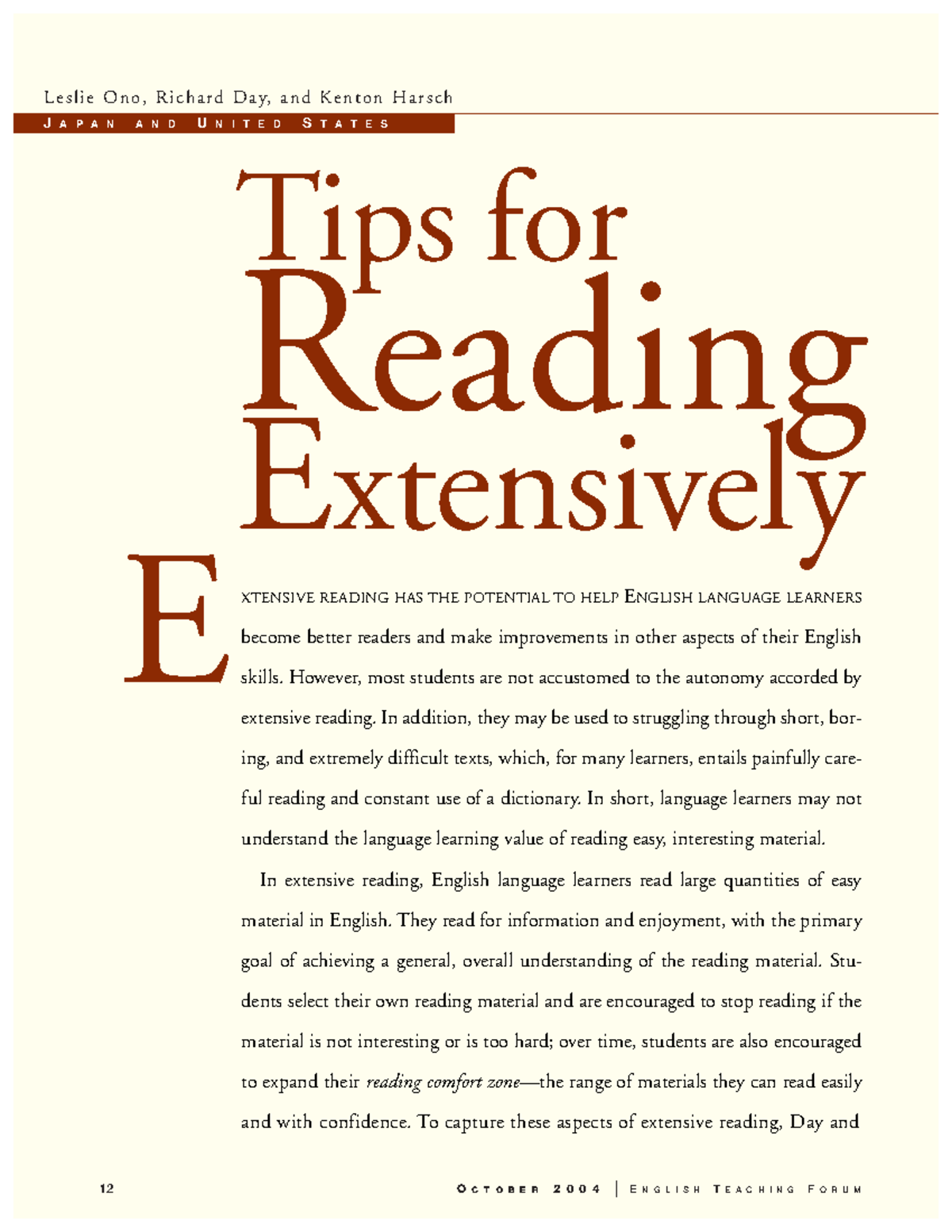 Tips for reading extensively ETForum - E 12 Leslie Ono, Richard Day ...