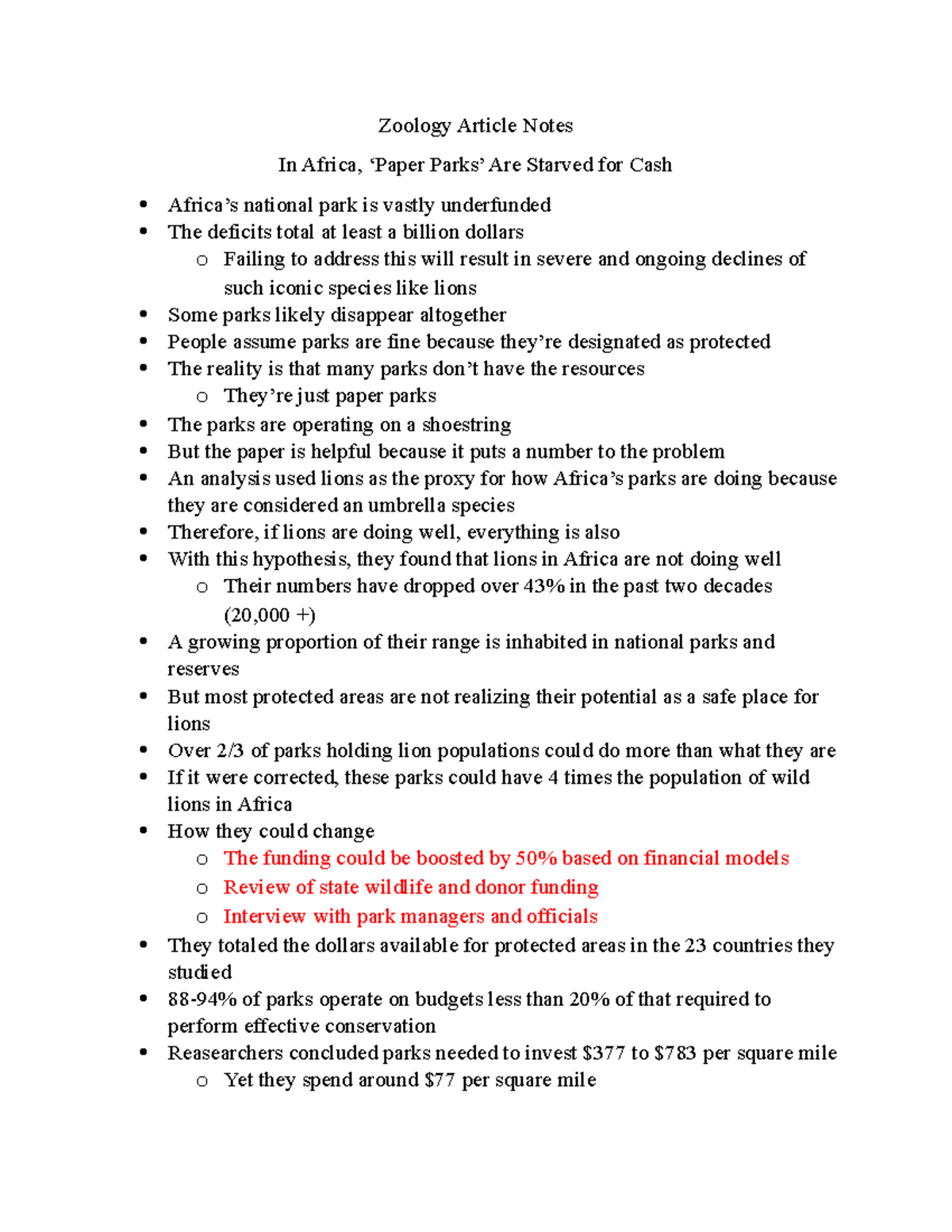 Zoology Article Notes - Studocu