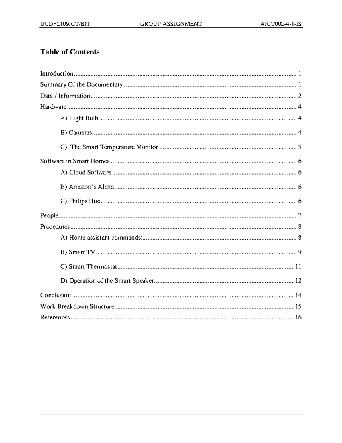 IS Group Assignment Smart Home - Table of Contents Introduction Summary Of the Documentary Data ...