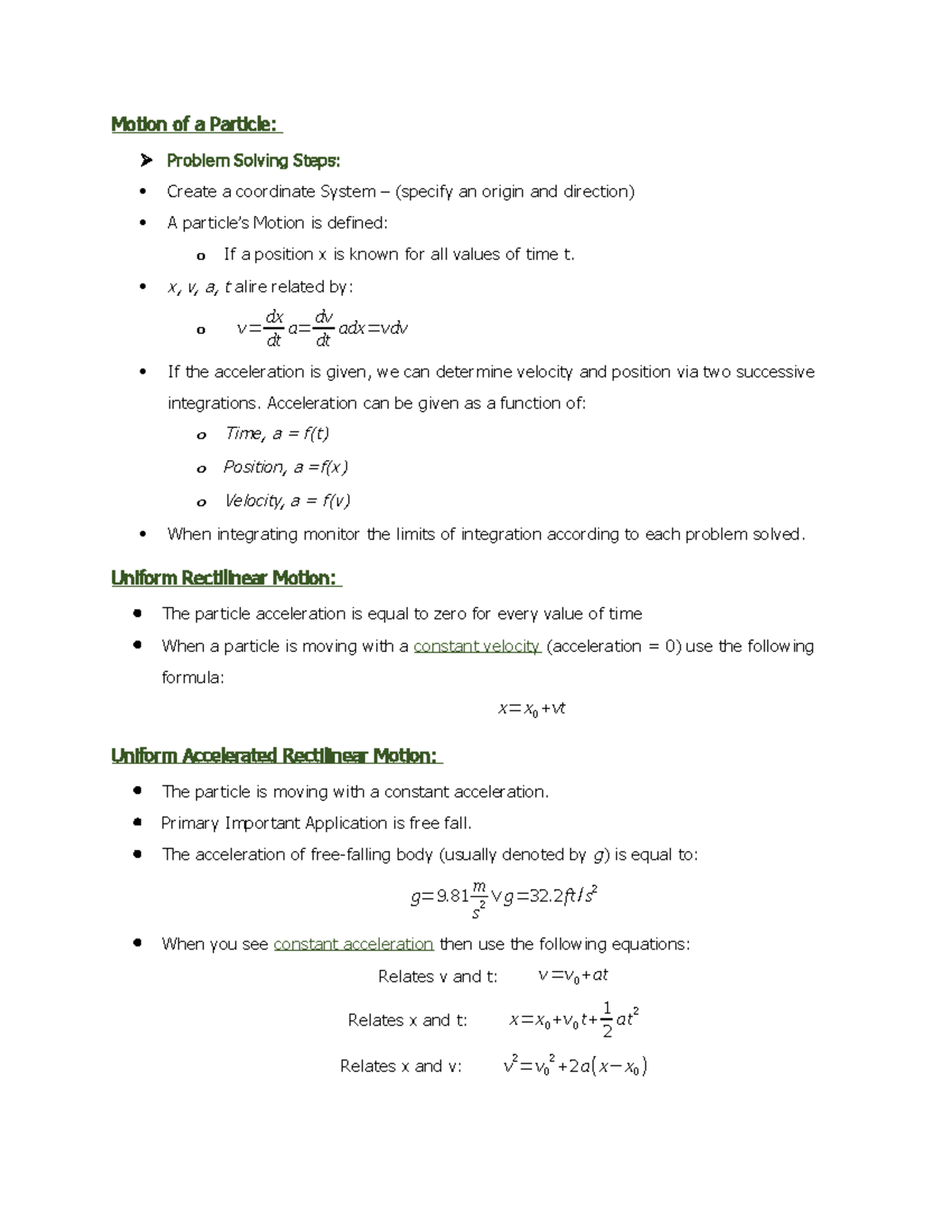 ENGR 243 - Notes - All note summeries - Motion of a Particle: Problem ...