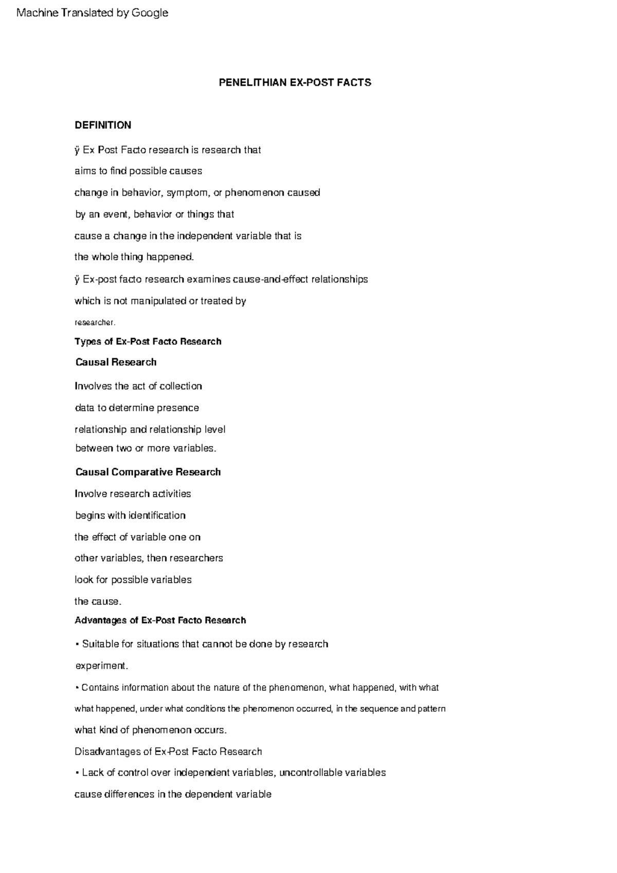 EX-POST Facto Research - DEFINITION researcher. begins with ...