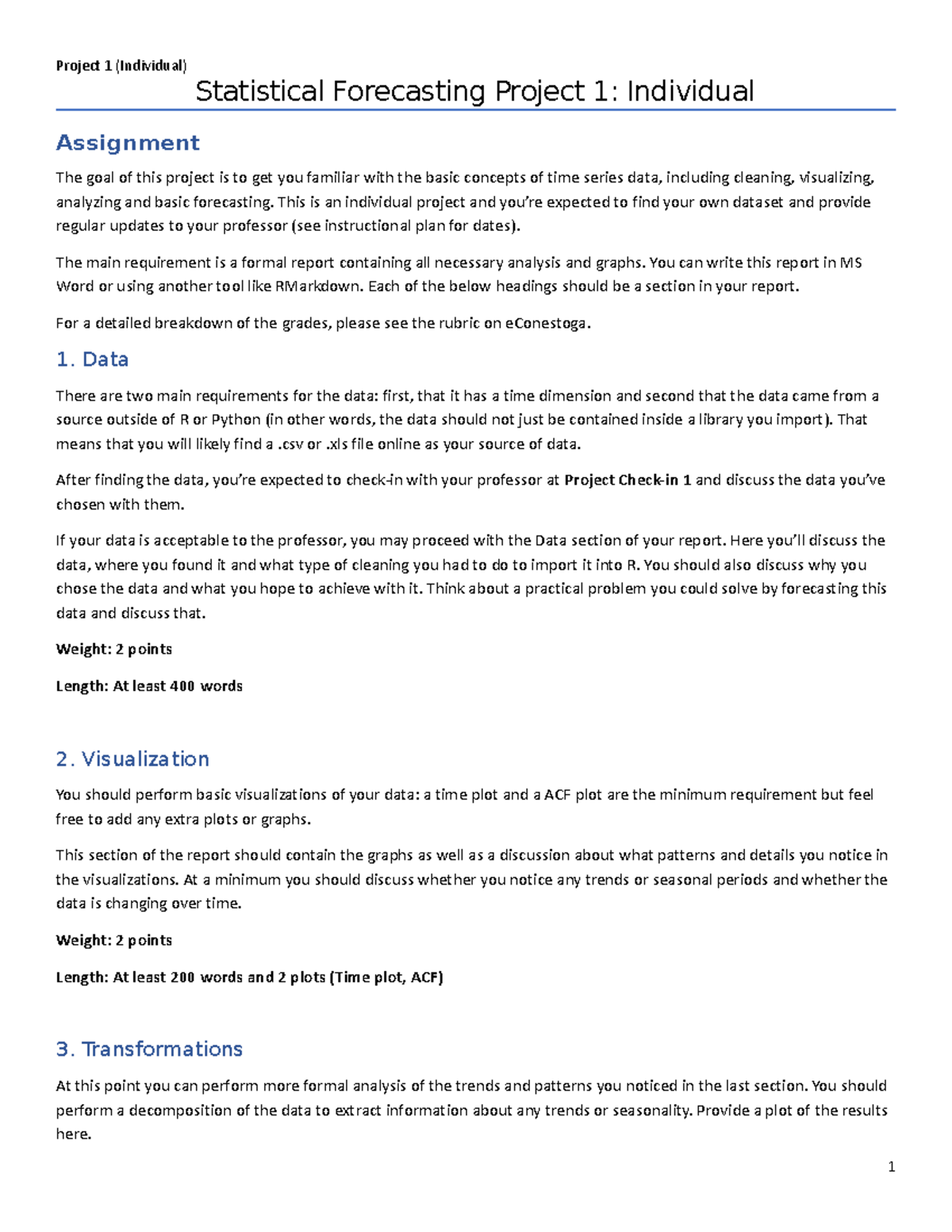 Project 1 Statistical Forecasting Statistical Forecasting Project 1