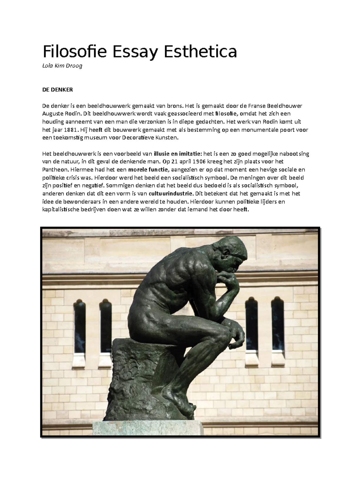 Filosofie Essay Esthetica - Het is gemaakt door de Franse Beeldhouwer ...