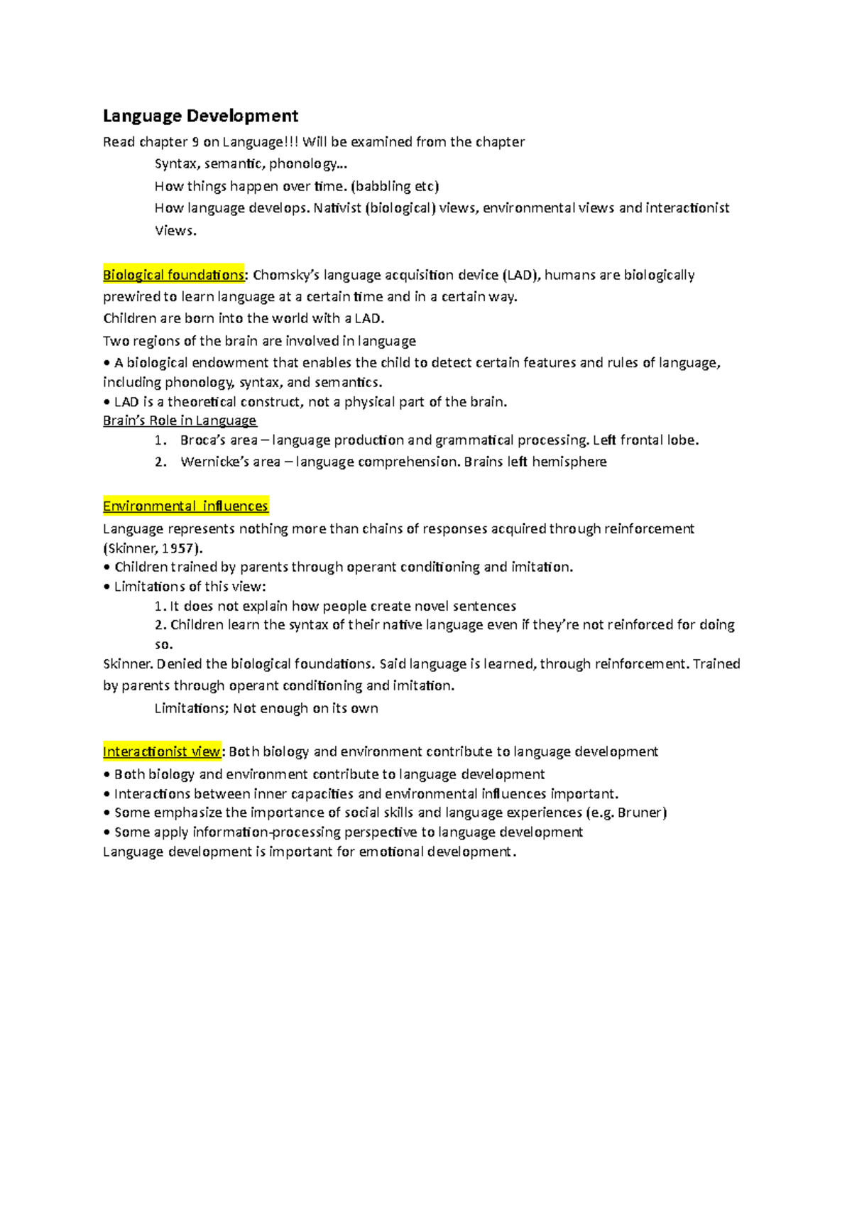 Week 7 Notes - Language Development Read chapter 9 on Language!!! Will ...