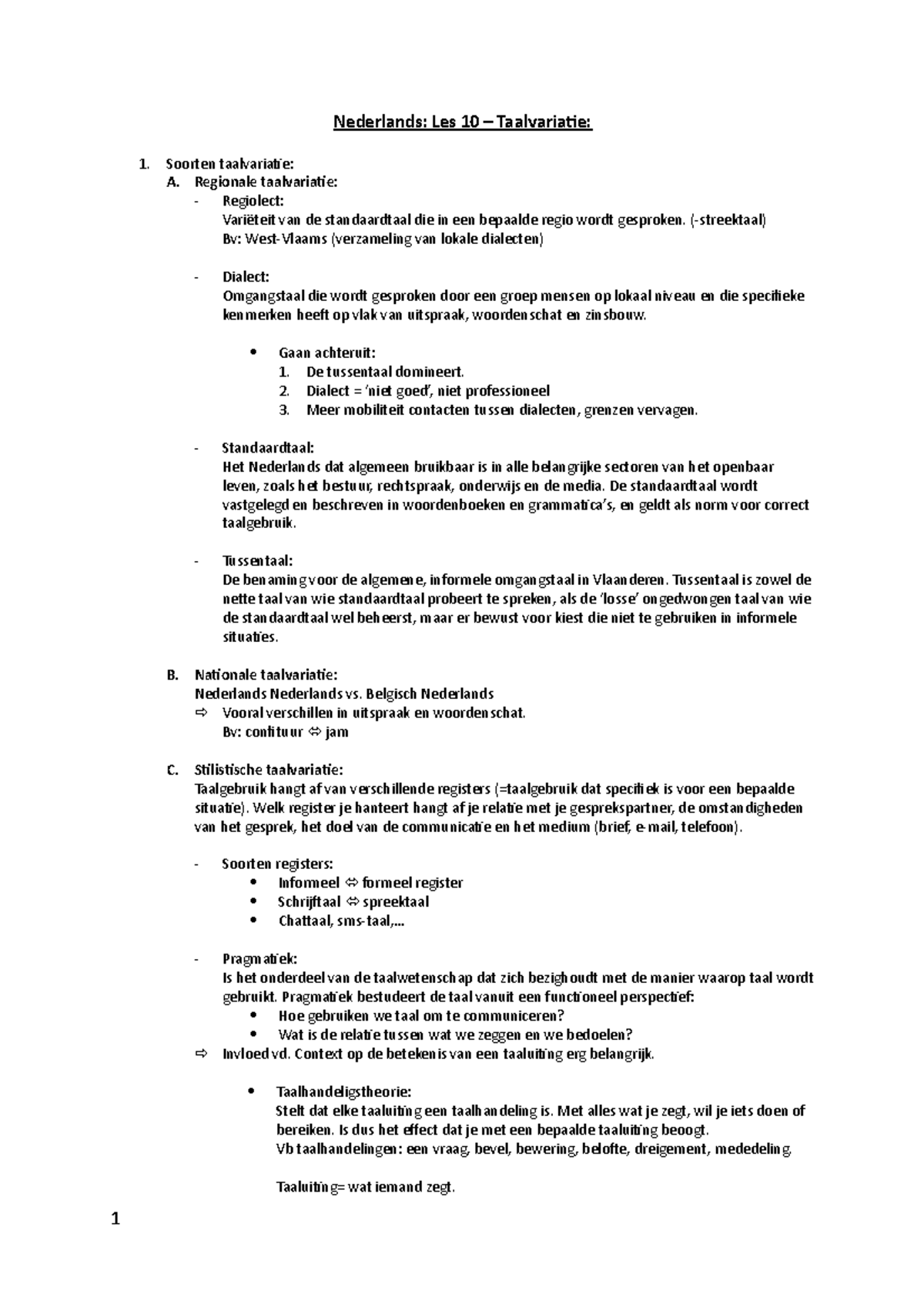 Nederlands - les 10 - notities - Nederlands: Les 10 – Taalvariatie ...